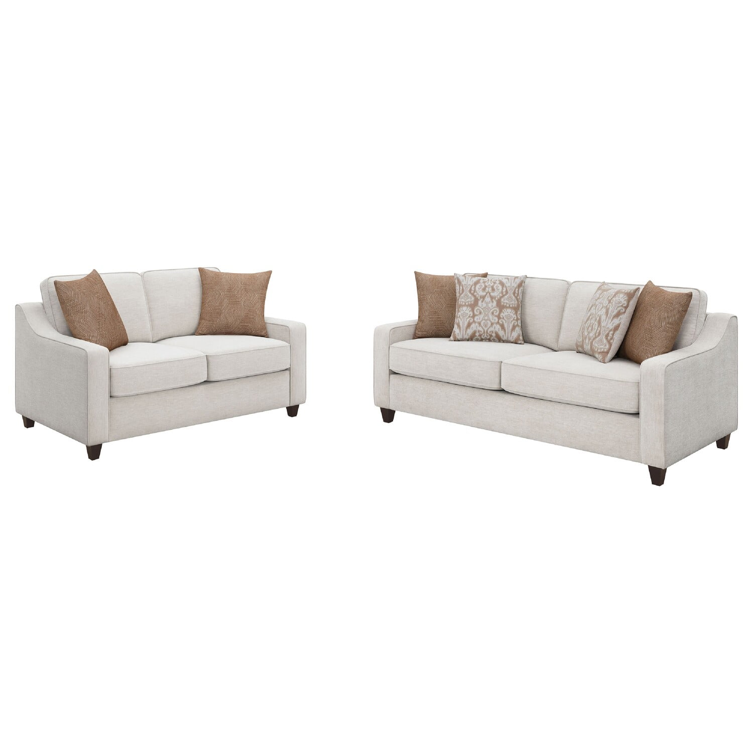 Benjara Kristy 2pc Modern Sofa Set- Sloped Track Arms- Beige Chenille ...
