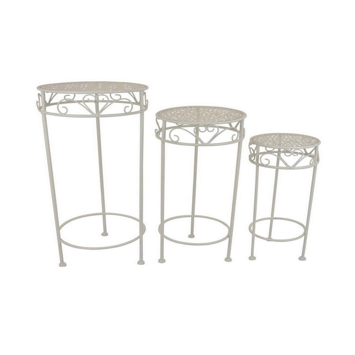 Benjara Kyi Nesting Plant Stand Set of 3, Round Carved Cutout Display ...