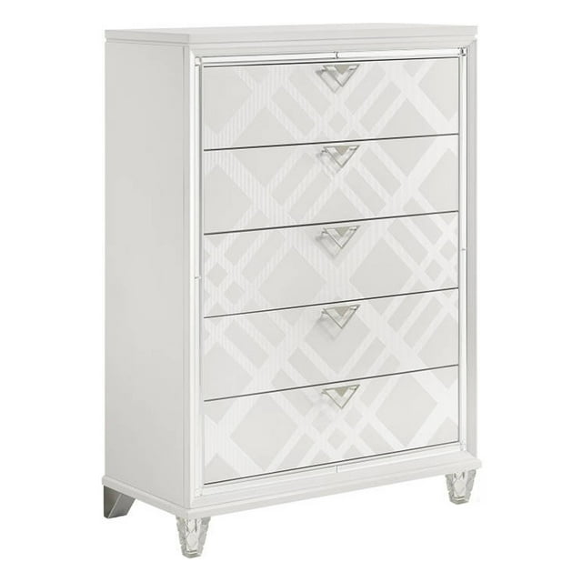 Benjara Kyla 55 Inch Tall Dresser Chest, 5 Drawer, Mirror Trim, White ...