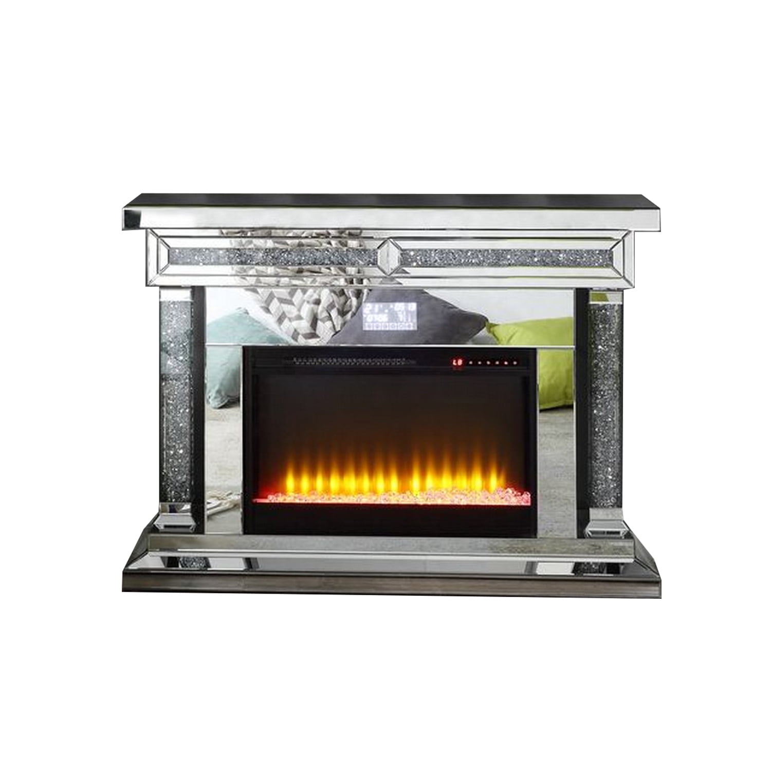 Benjara LED Electric Fireplace with Mirror Framing and Bluetooth ...