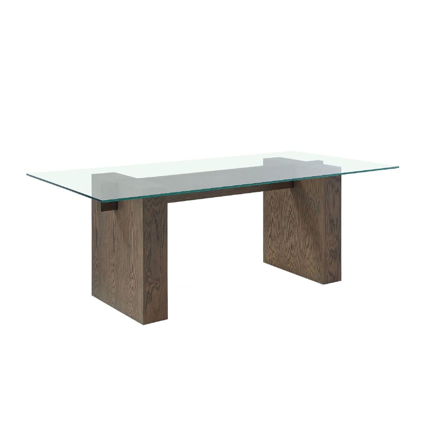 Benjara Lan 80 Inch Dining Table, Glass Top, Wood Double Pedestal, 6 ...