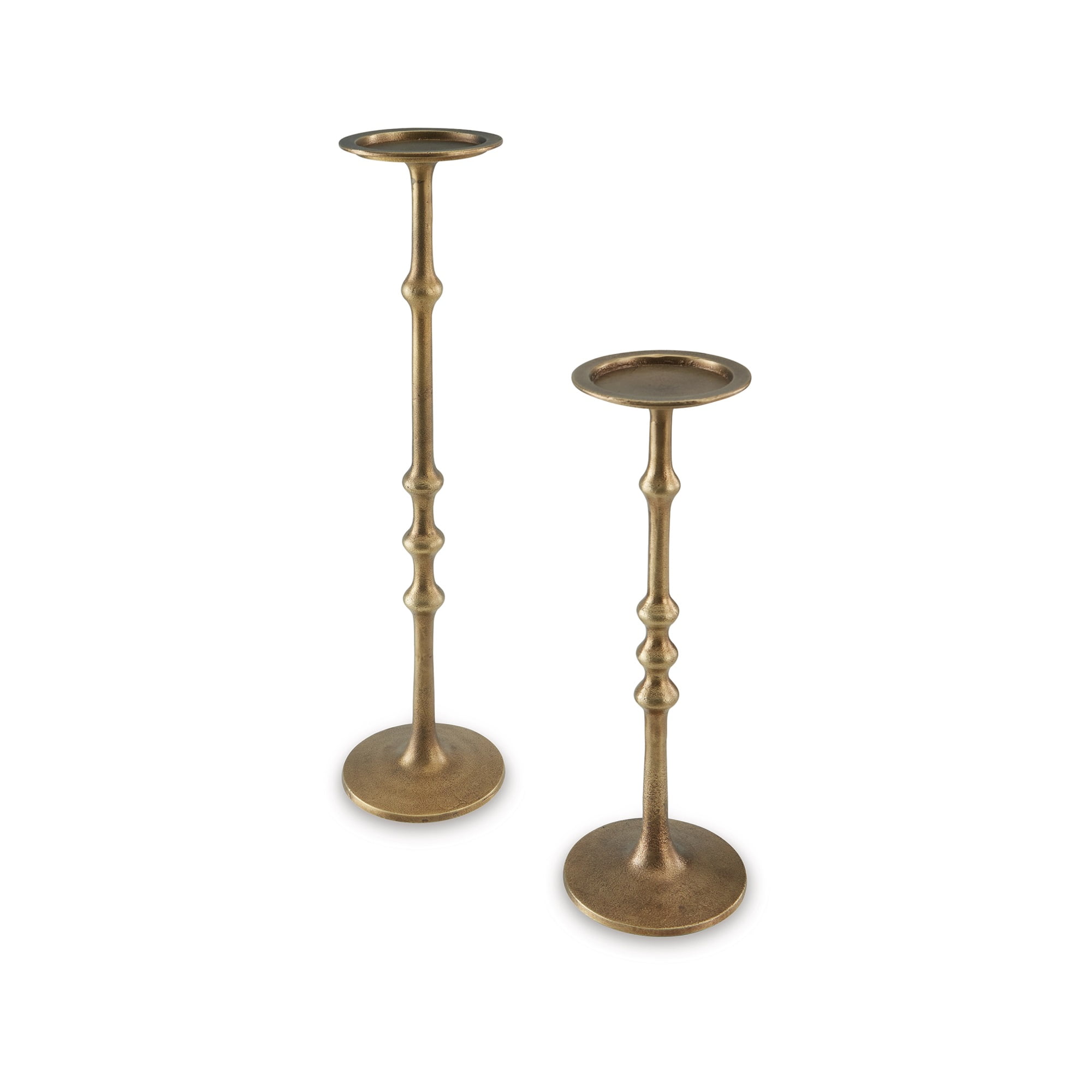 Lara Candle Holder Set of 2, Cast Aluminium, Antiqued Brass Toned ...