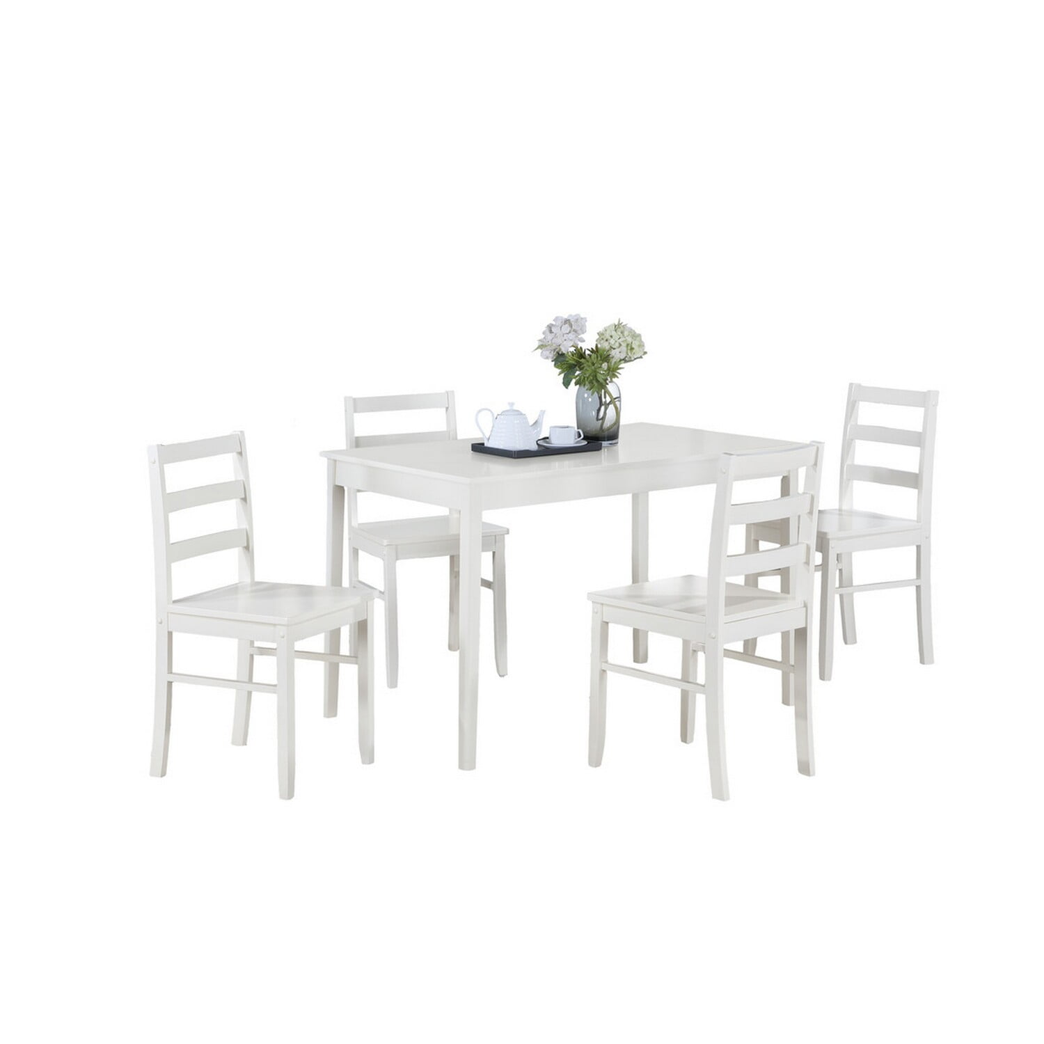 Benjara Lav 5 Piece Dining Table and 4 Chair Set, Open Backs, White ...