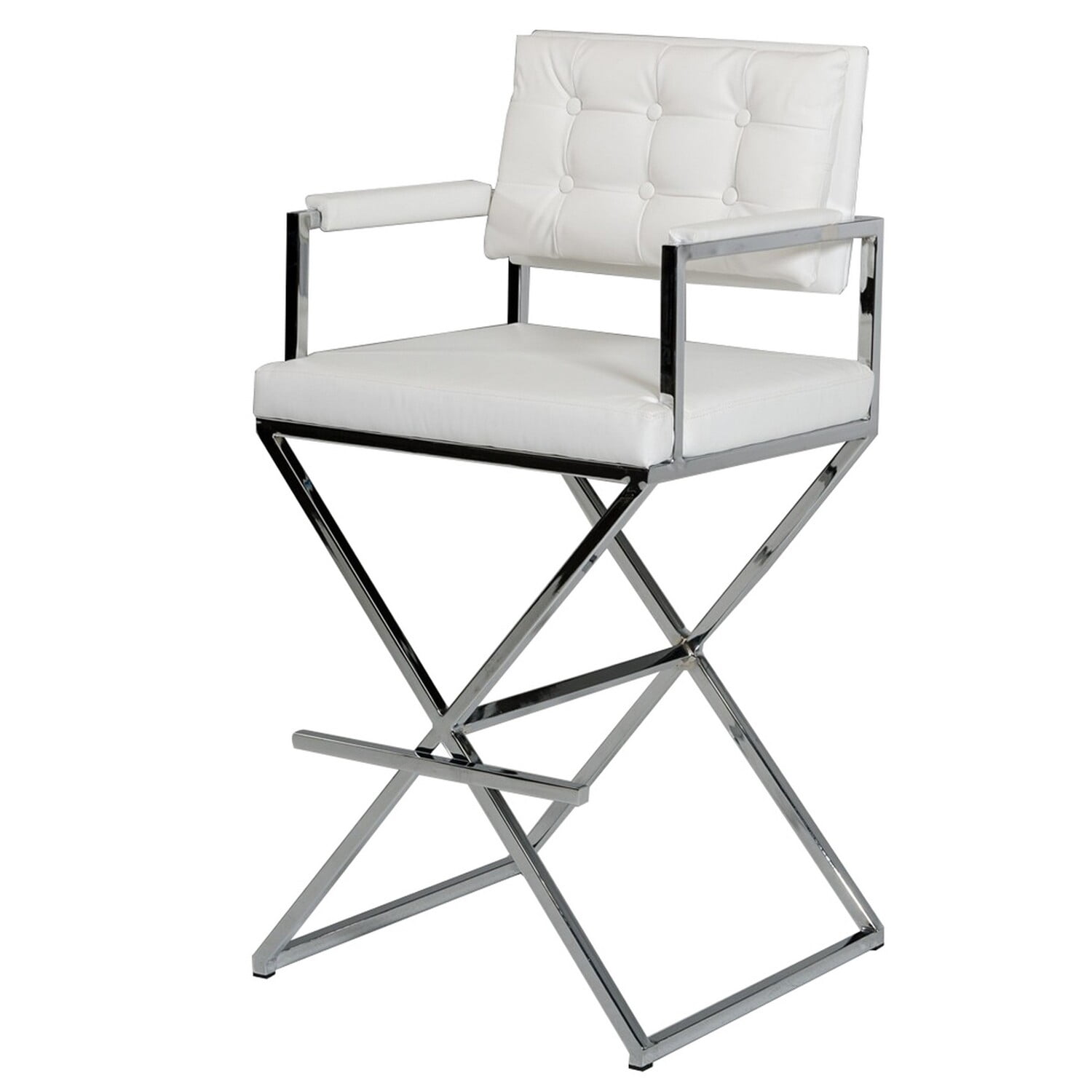 Benjara Leatherette Button Tufted Back Bar Stool with X Shaped Metal ...