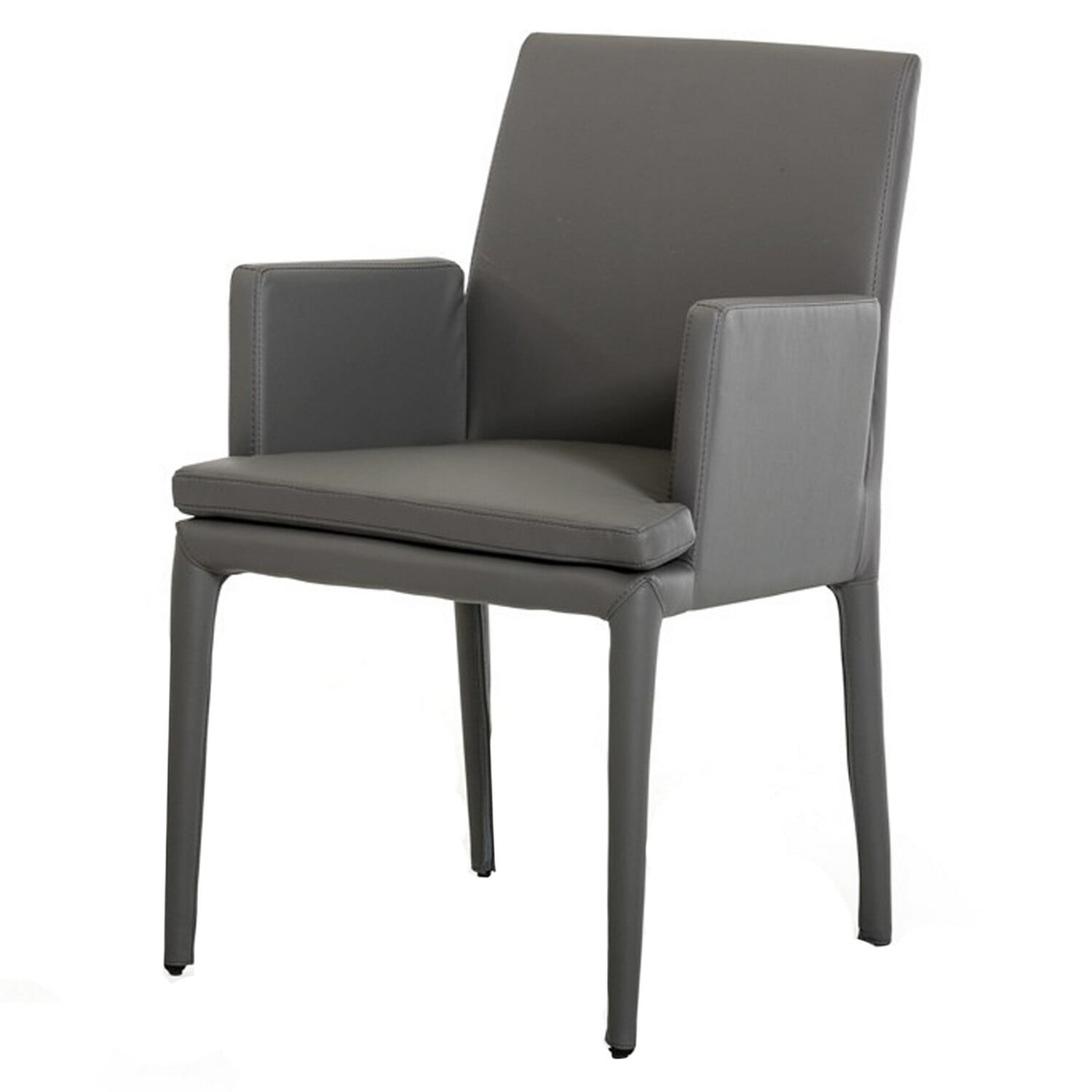 Benjara Leatherette Dining Chair with Tapered Legs and Panel Arms, Gray ...
