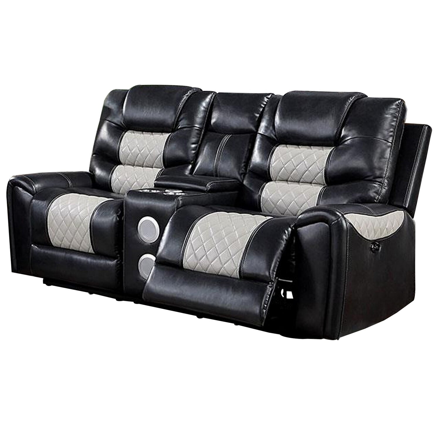 Benjara Leiz 75 Inch Power Recliner Loveseat, USB, Faux Leather, Gray and Black-Color ...