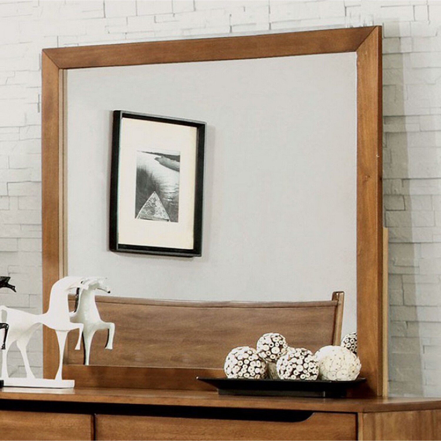 Lennart Mid-Century Modern Wall Mountable Mirror, Oak Finish, Wooden ...
