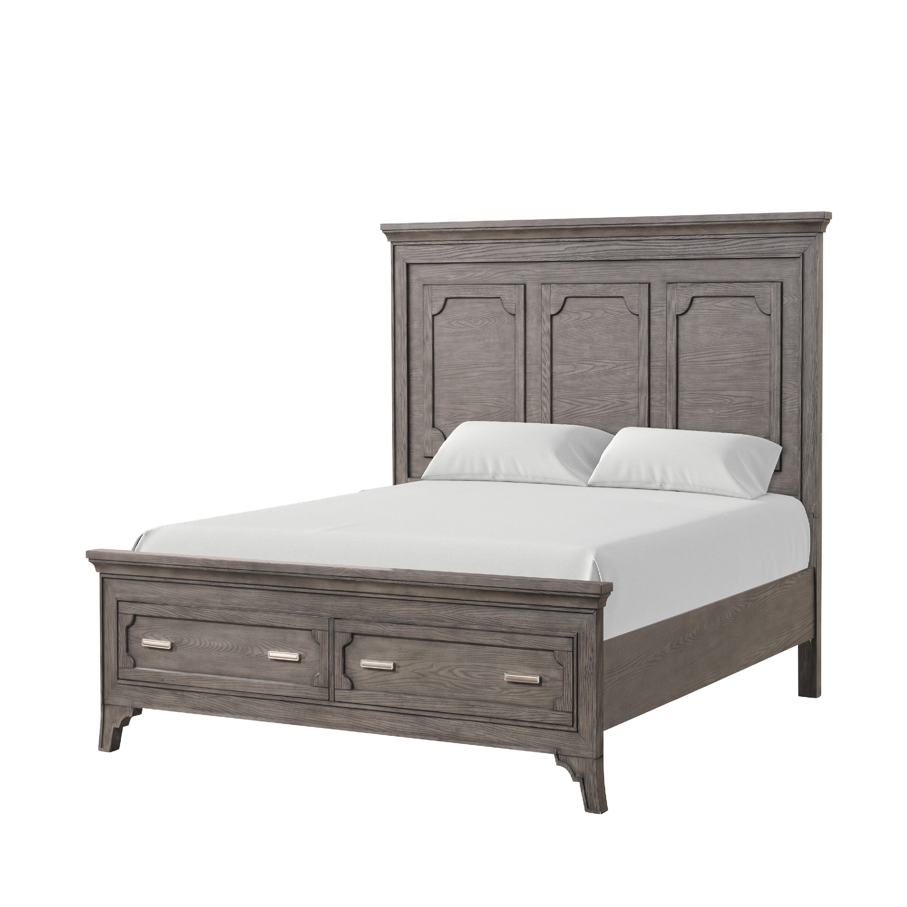 Leslee Queen Bed, Storage Footboard, Farmhouse Gray Solid Acacia Wood ...
