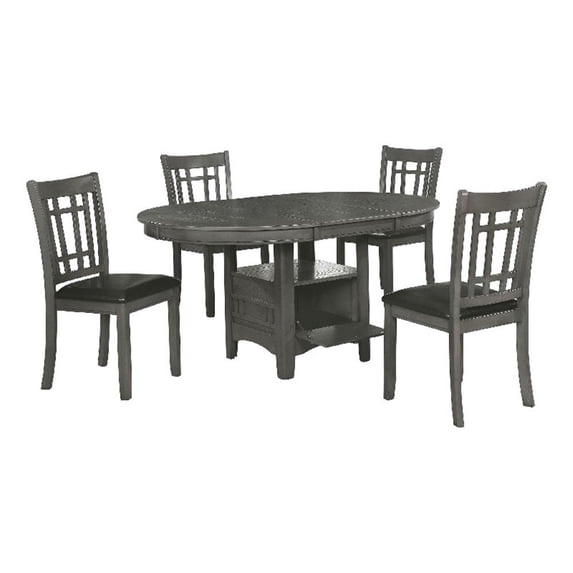 Lessa 5 Piece Dining Set- Gray- 4 Padded Chairs- Expandable Leaf ...