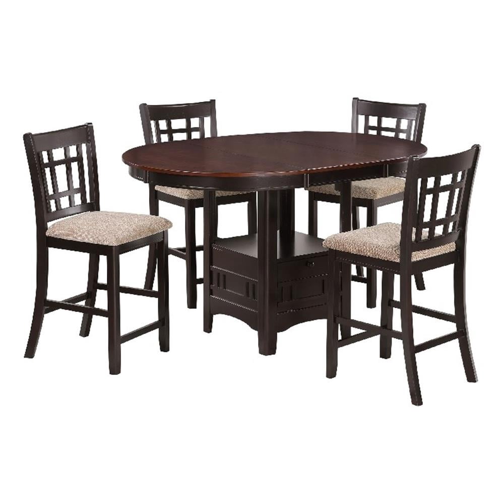 Benjara Lessa 5pc Counter Height Dining Set w/ Expandable Leaf - Brown ...