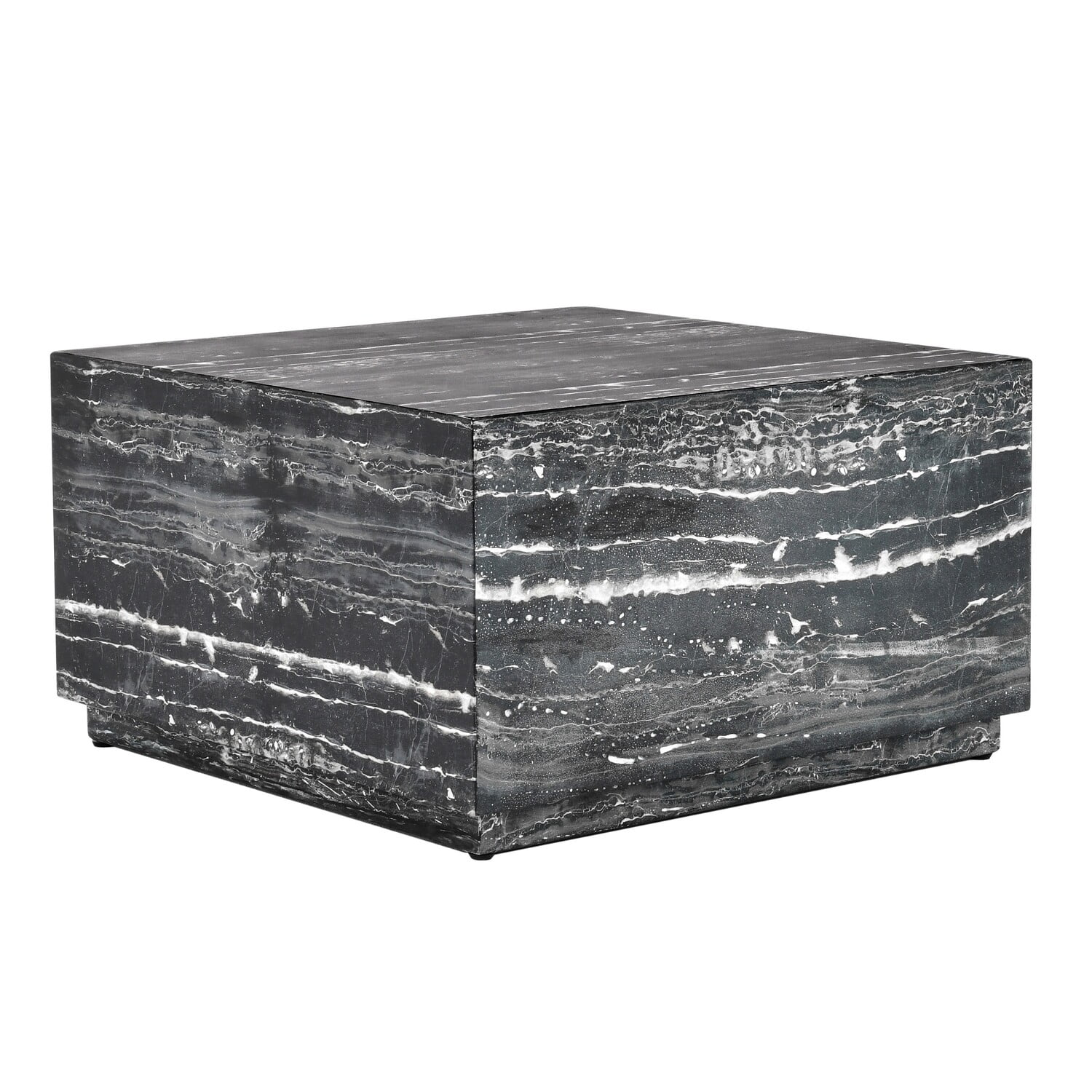 Benjara Lette 32 Inch Square Outdoor Coffee Table, Black Marble Look ...