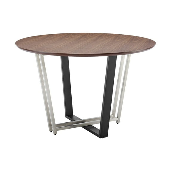 Benjara Leyne 48 Inch Round Dining Table, Stainless Steel, Black Iron ...