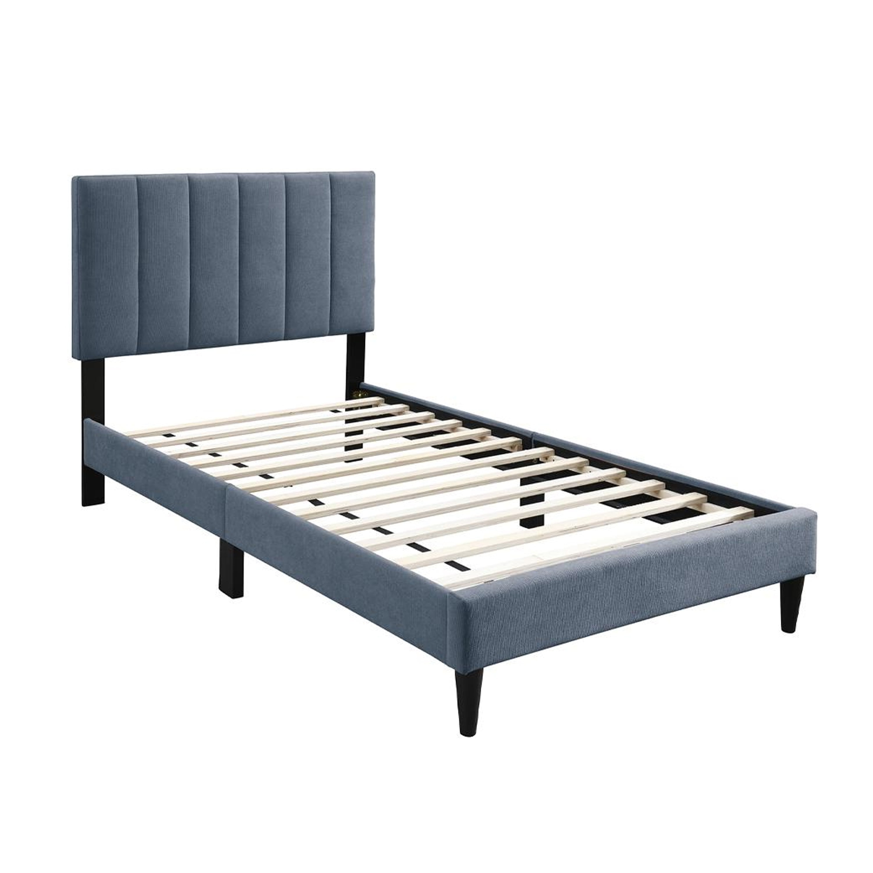 Lilian Full Bed, Soft Channel Tufted Charcoal Gray Linen Upholstery ...