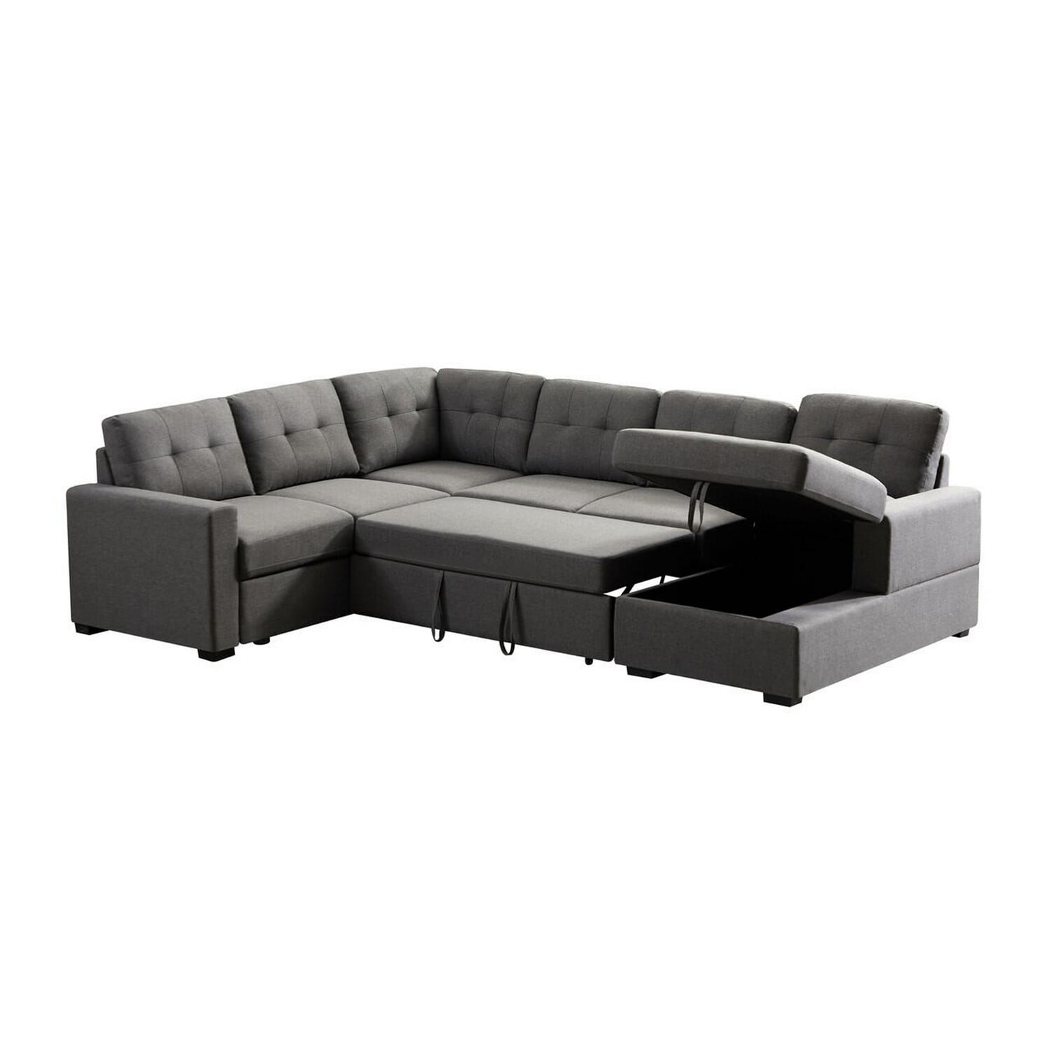 Benjara Lin 116 Inch U Shape Sleeper Sectional Sofa with Storage Chaise ...
