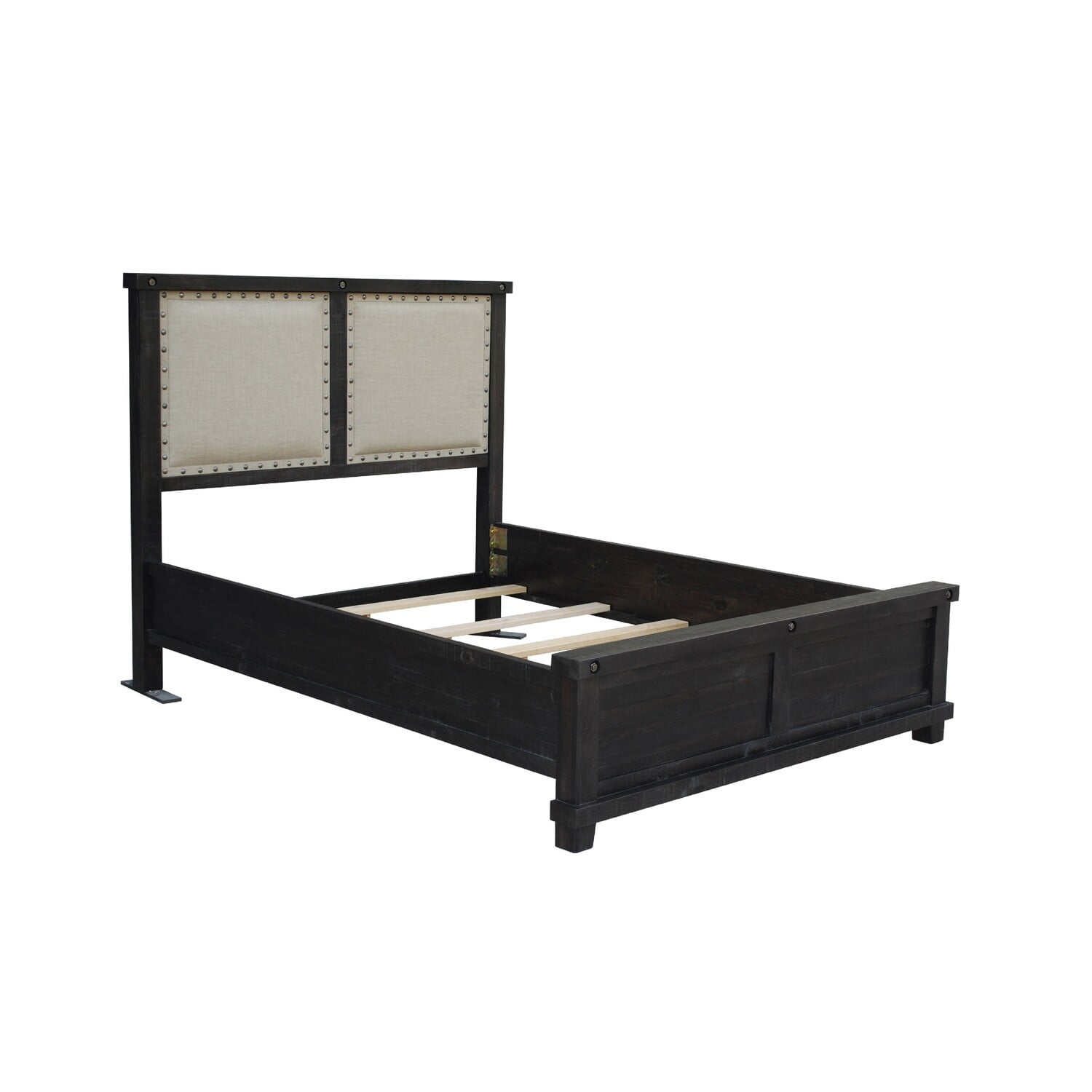 Benjara Liu Low Profile Solid Pine Wood Queen Bed, Plank Panel Style ...