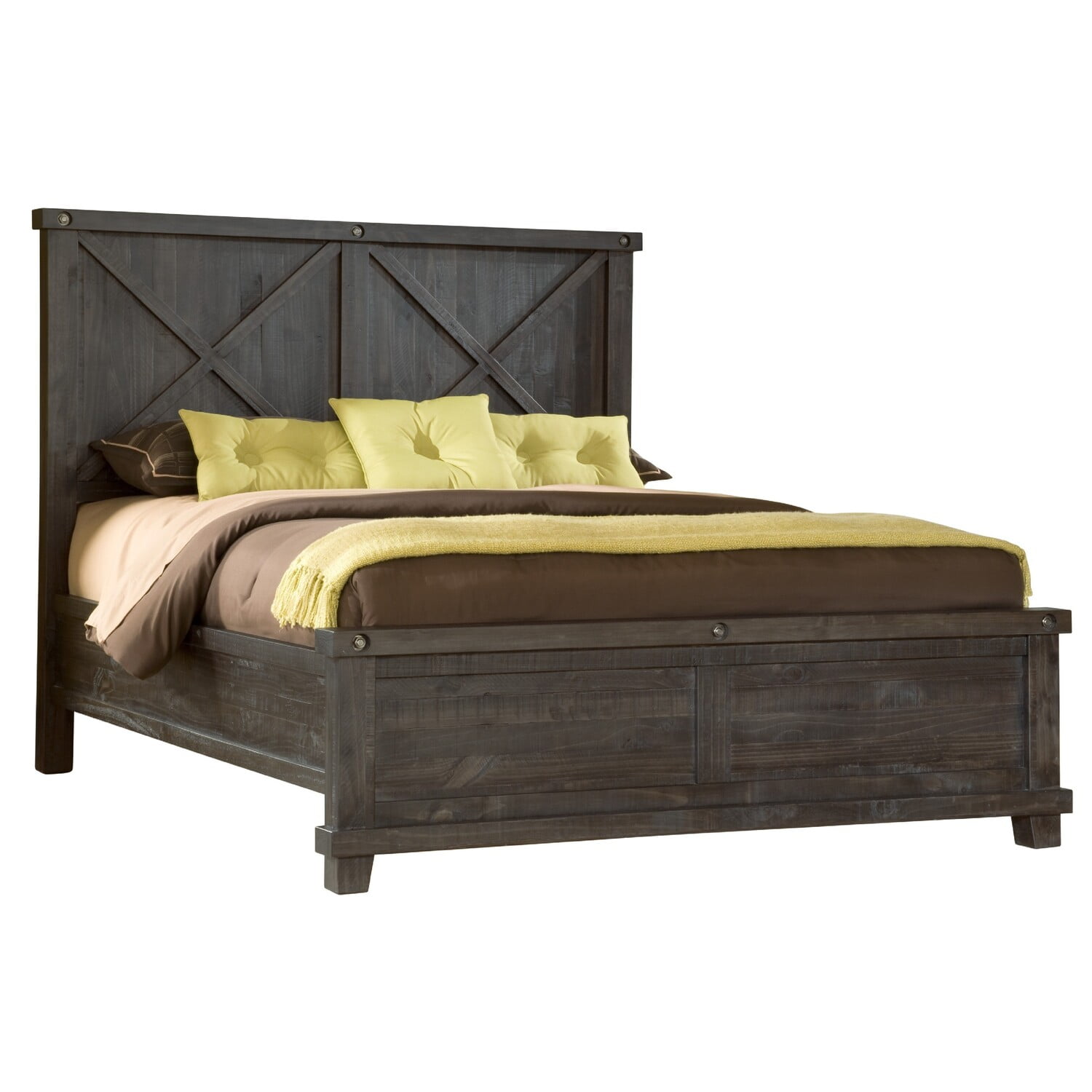Benjara Liu Solid Platform Pine Wood Barn Style Low Profile Queen Bed ...