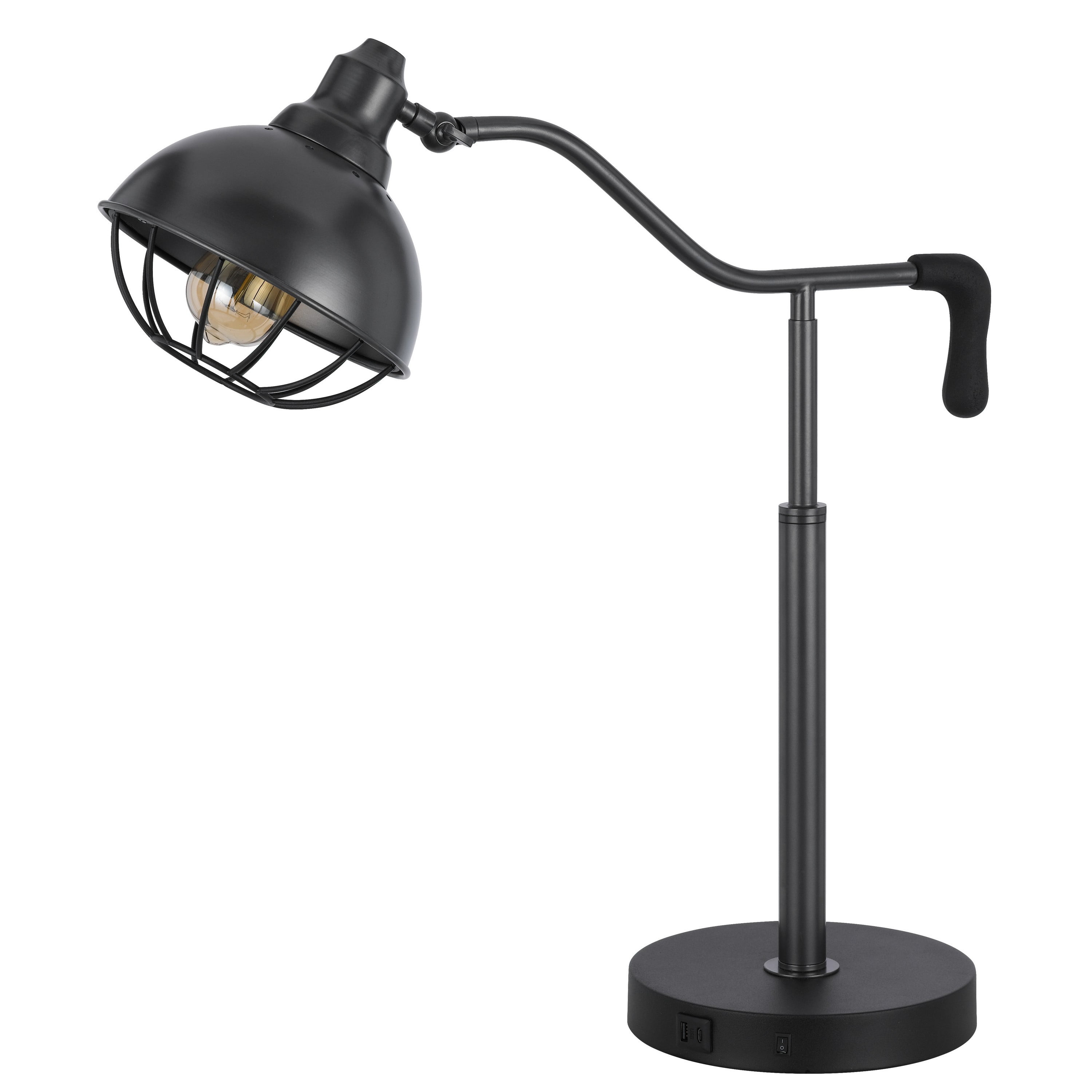 Loga 27 Inch Desk Lamp w Adjustable Cage Style Shade, Black Iron ...