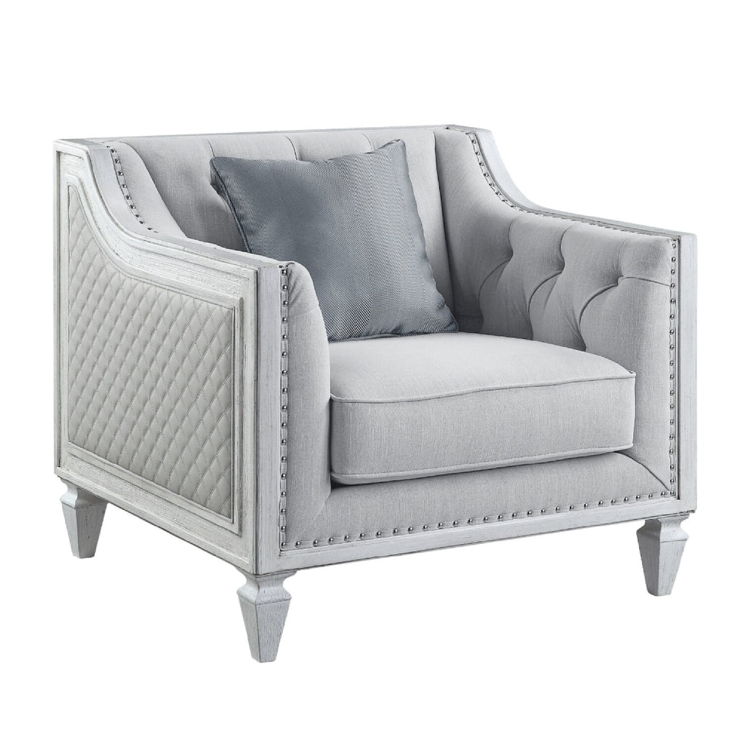 Benjara Lola 50 Inch Chair, Fabric, Button Tufted, 1 Accent Pillow ...