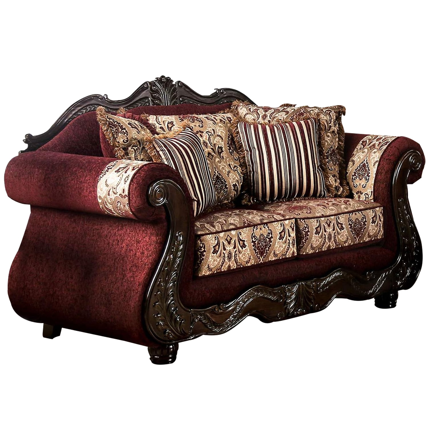 Benjara Loveseat with Paisley Pattern and Rolled Arms, Red - Walmart.com