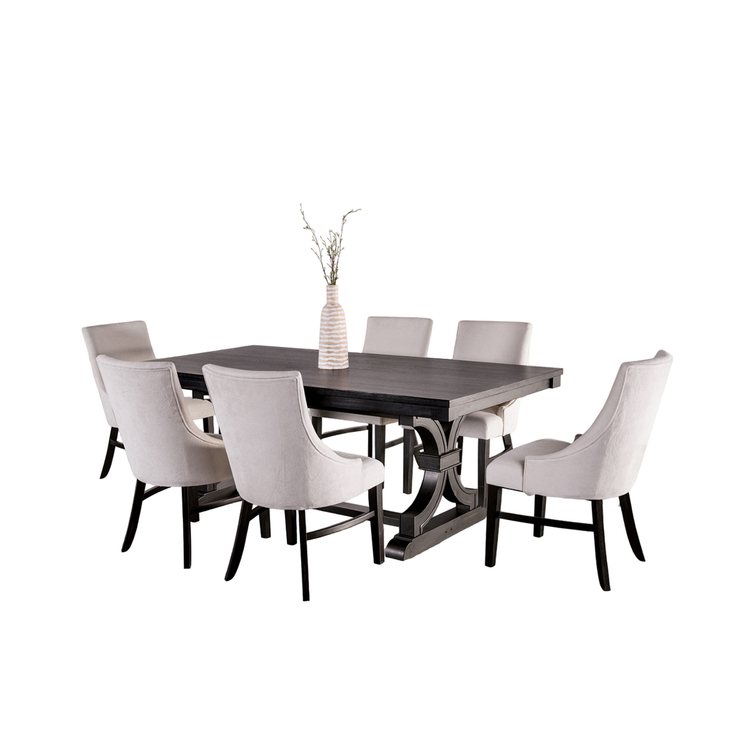Luke 7pc Dining Table Set with 6 Wingback Chairs, Rectangular, Black ...