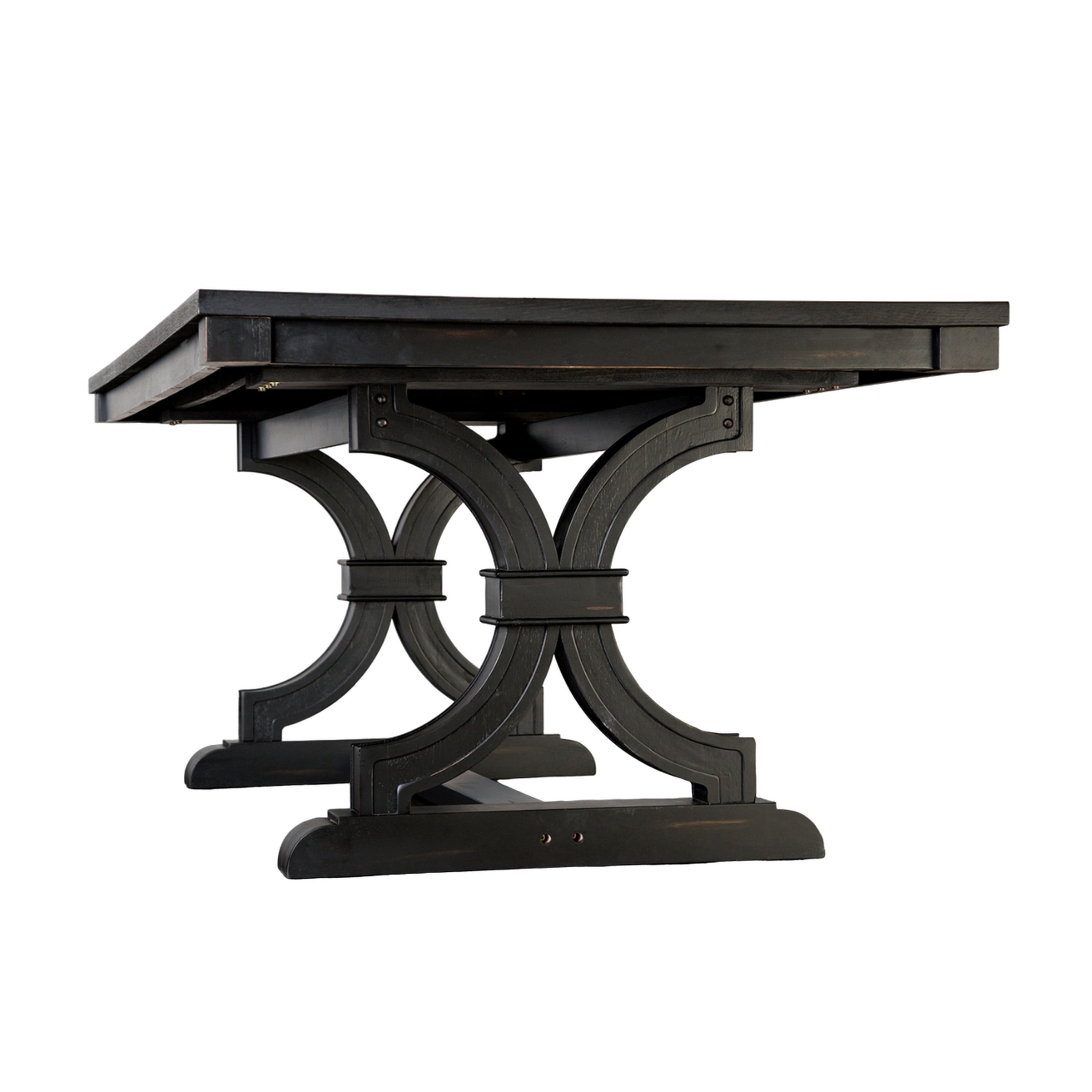 Luke Dining Table, 79 Inch Rectangular Top, Trestle Base, Black Wood ...