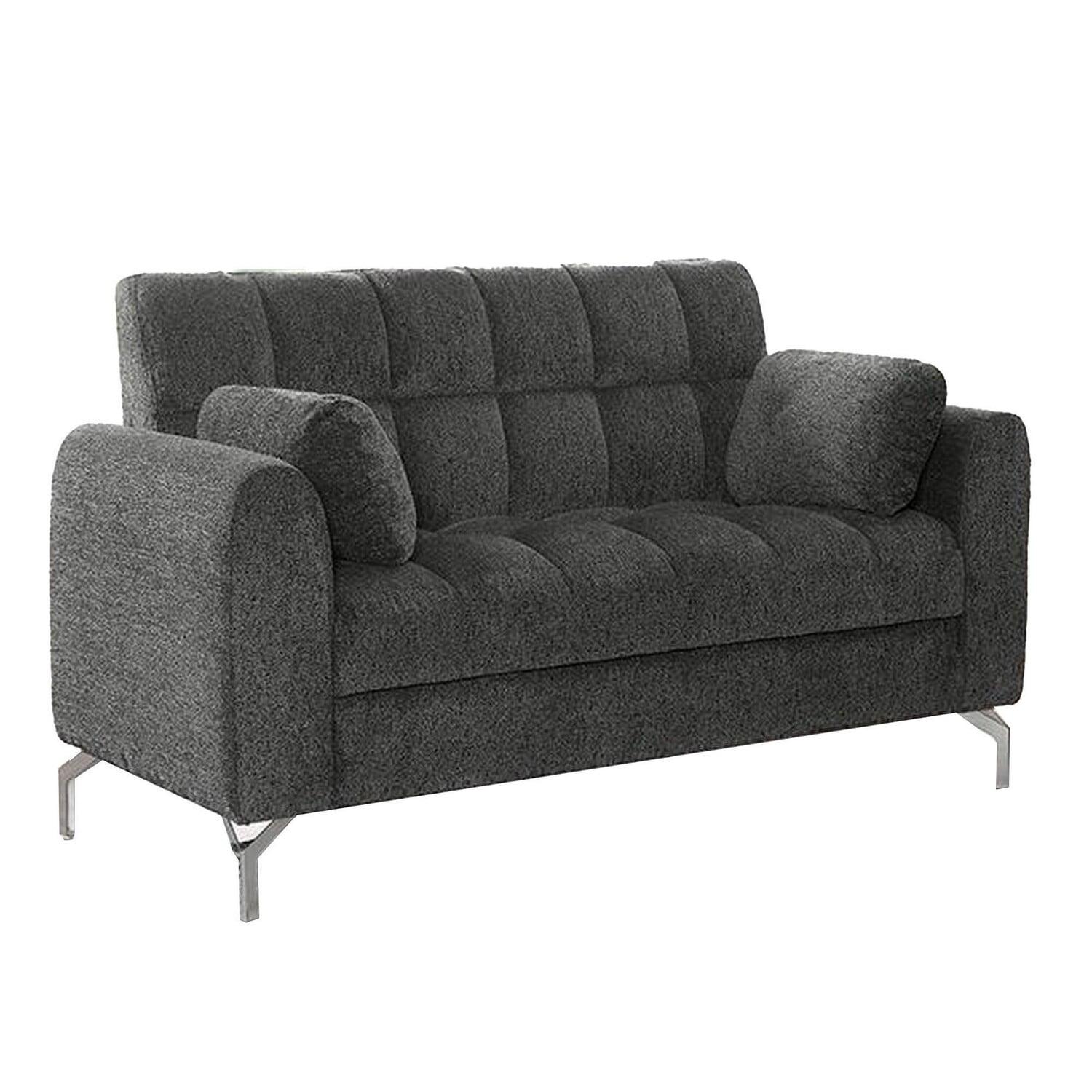 Benjara Lupe 56 Inch Loveseat, Biscuit Tufted, Chrome Legs, Chenille ...
