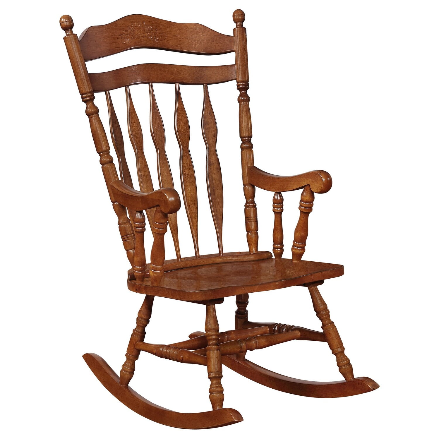 Benjara Lyne Rocking Chair, Brown Solid Wood, Slatted Arrow Back ...