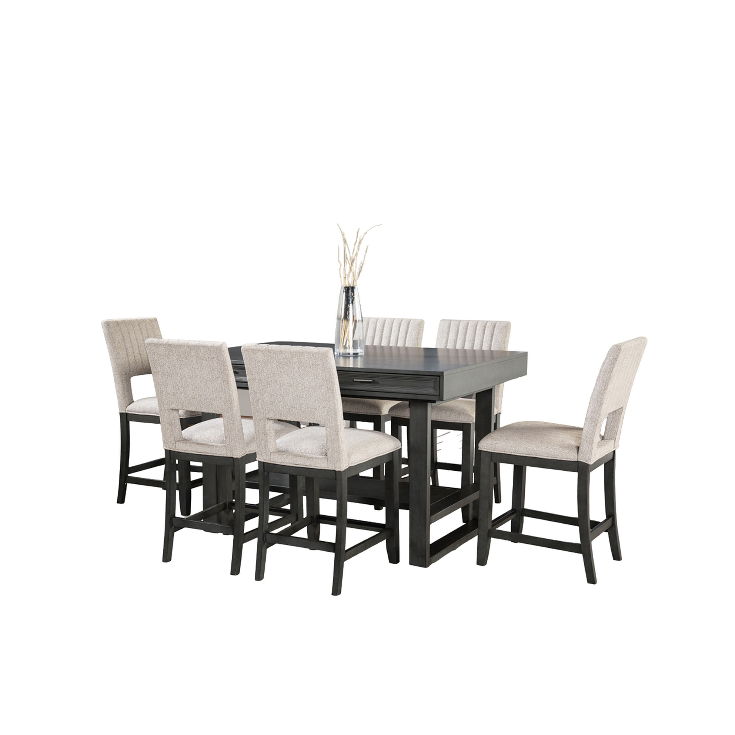 Manny Counter Height Table with Drawer, Trestle Base, Solid Wood, Gray ...