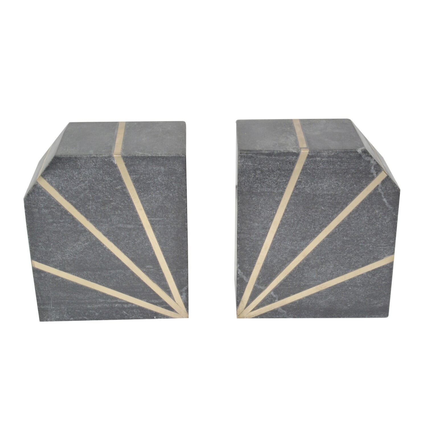 Benjara Marble Geometric Block Design Bookend with Gold Inlays, Black ...