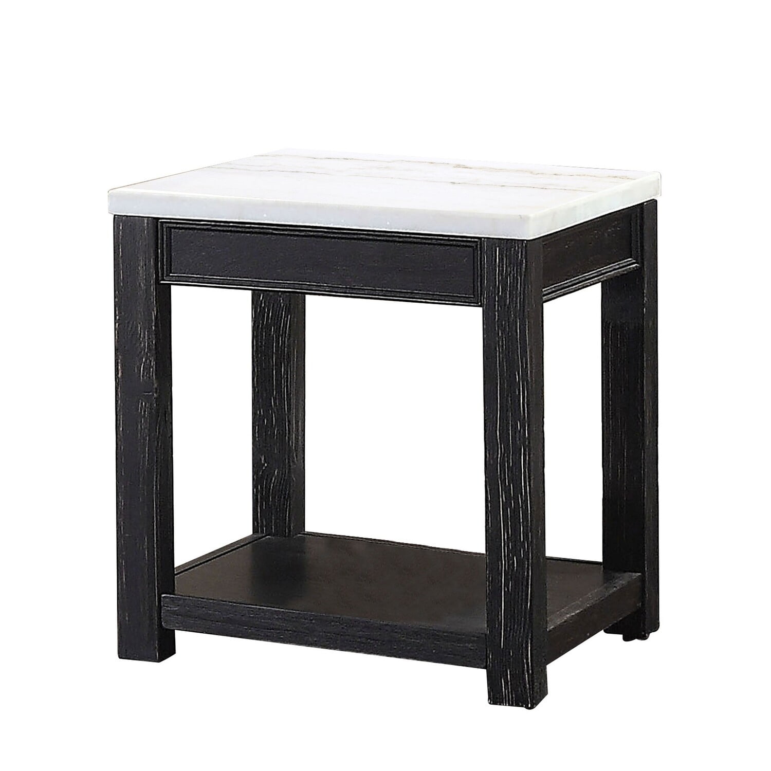 Benjara Marble Top Wooden End Table with Open Bottom Shelf, Black and ...