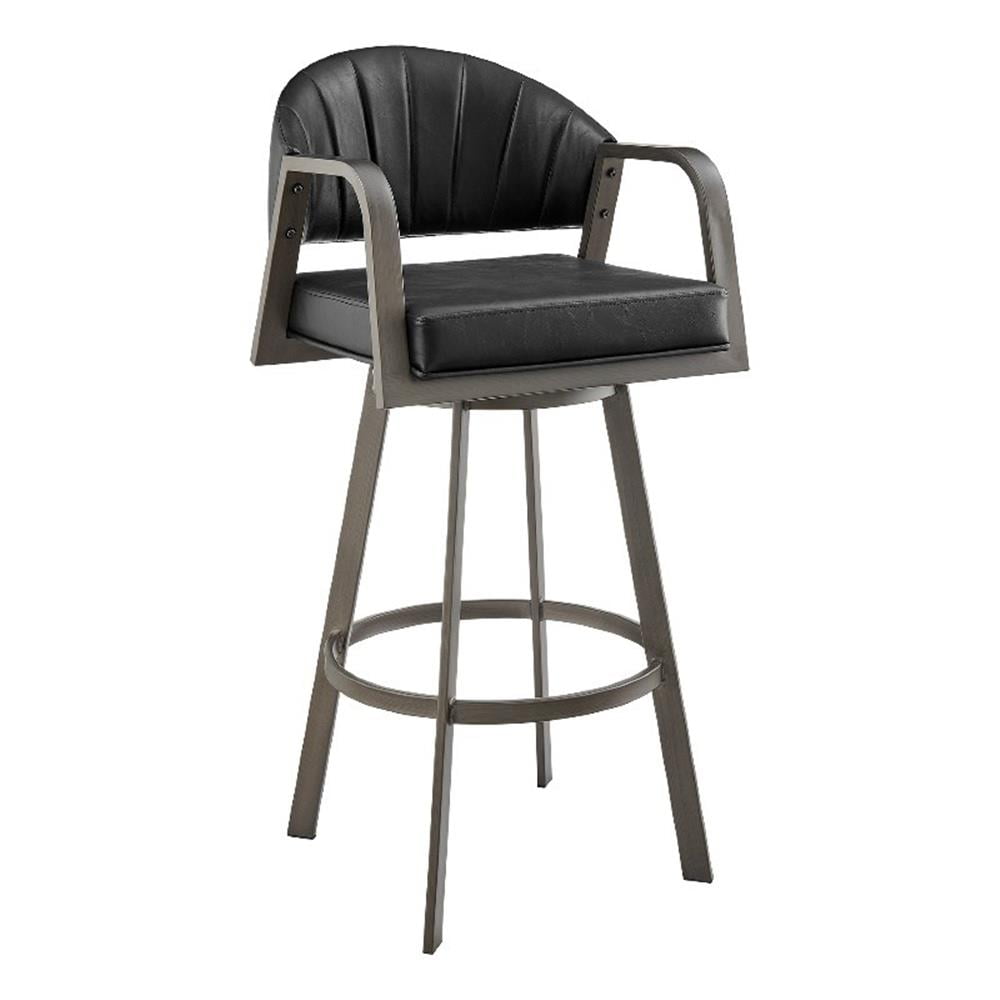 Marcy Swivel Barstool Chair- Iron Frame- Black Channel Tufted Faux ...