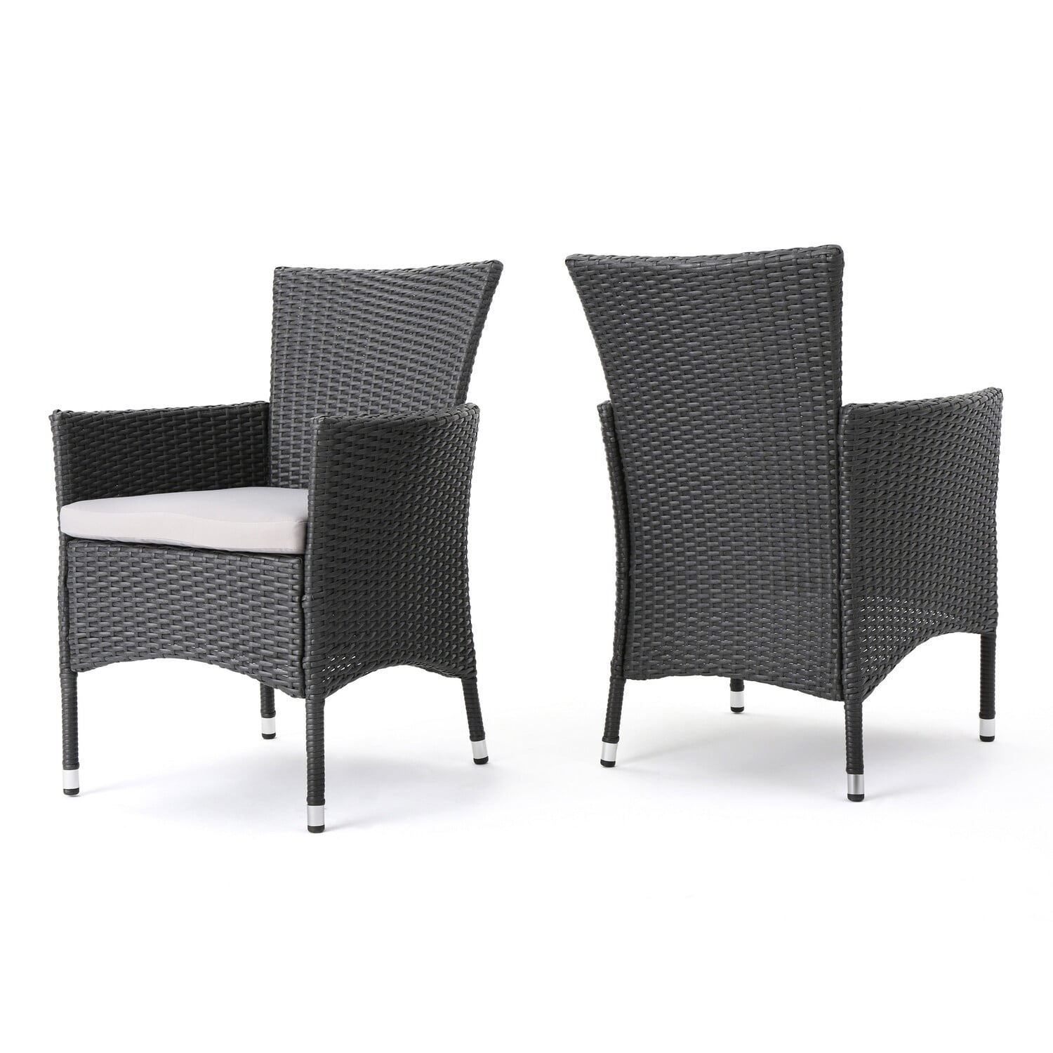 Benjara Marri Patio Dining Chair Set of 2, Ergonomic, Gray Wicker ...