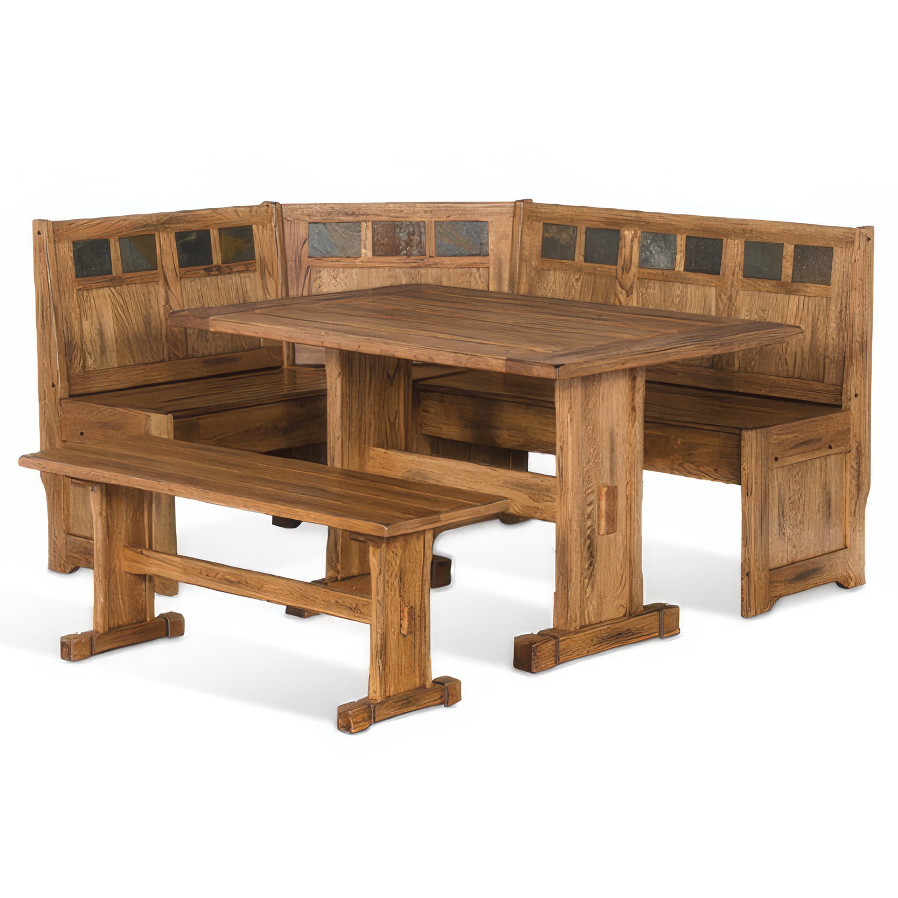 Marv 4pc Breakfast Dining Table Set, Corner Storage Bench Light Brown ...