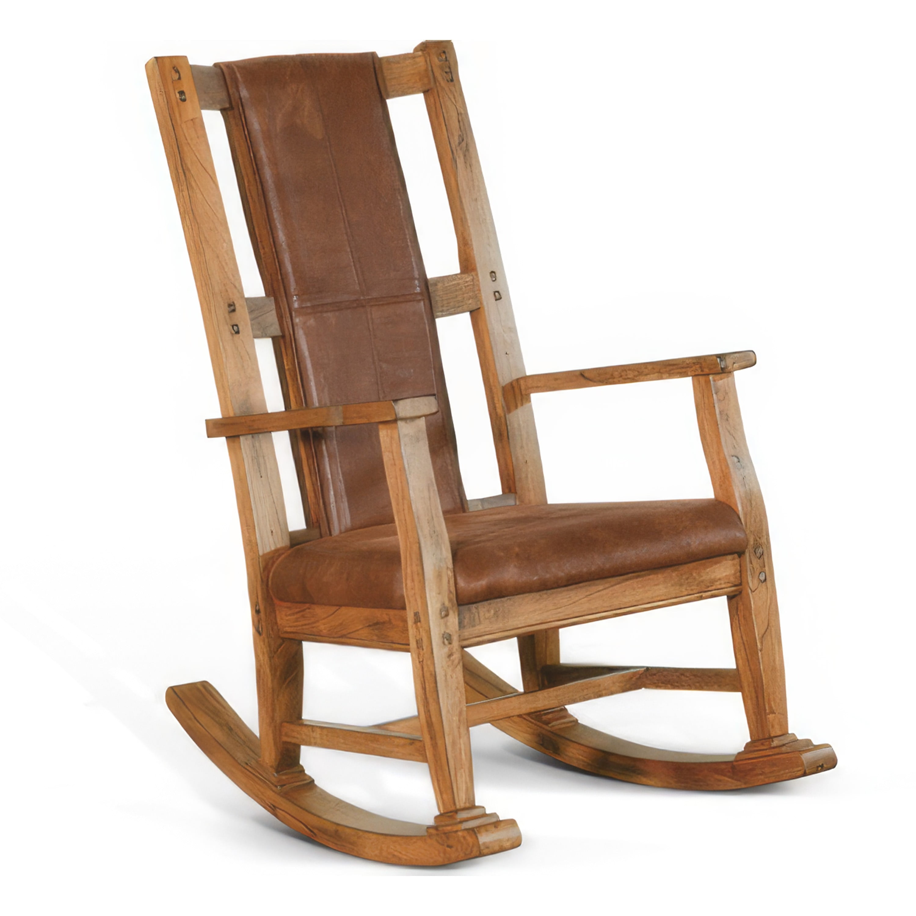 Marv Rocking Chair with Faux Leather Seat and Back, Rustic Oak Brown ...