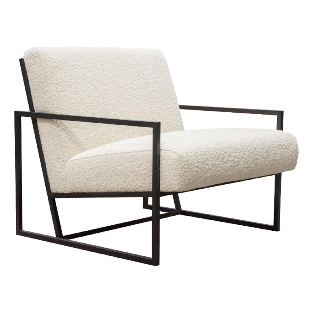 Benjara Masy Accent Armchair- Bone White Boucle Textured Fabric- Metal ...