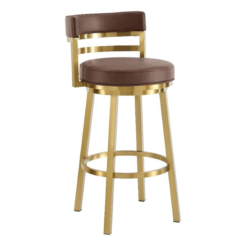 Maxi Swivel Counter Stool Chair- Gold Steel- Coffee Brown Faux Leather ...