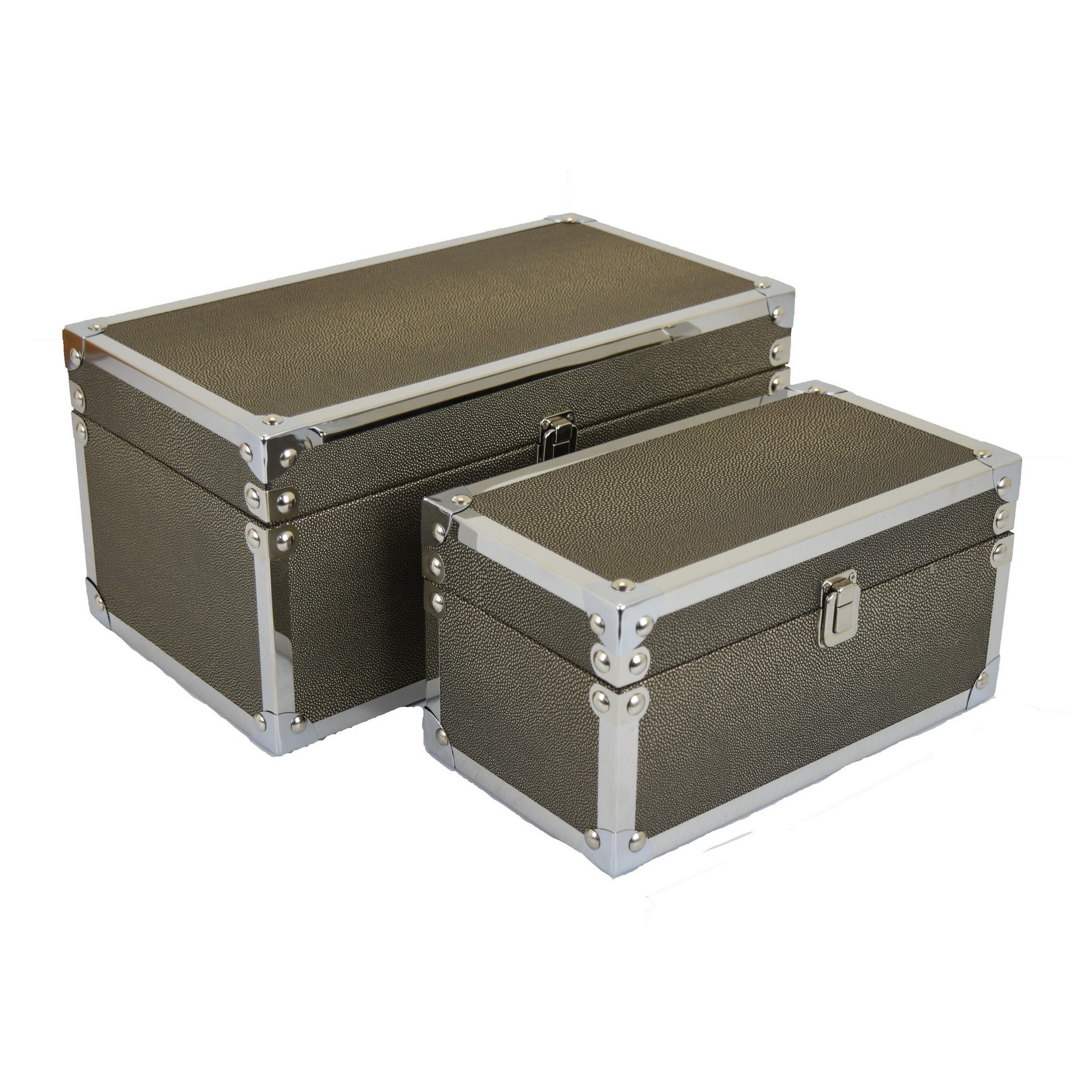 Mecca Storage Box Set of 2, Rivet Accents, Chrome Metal, Bronze Wood ...