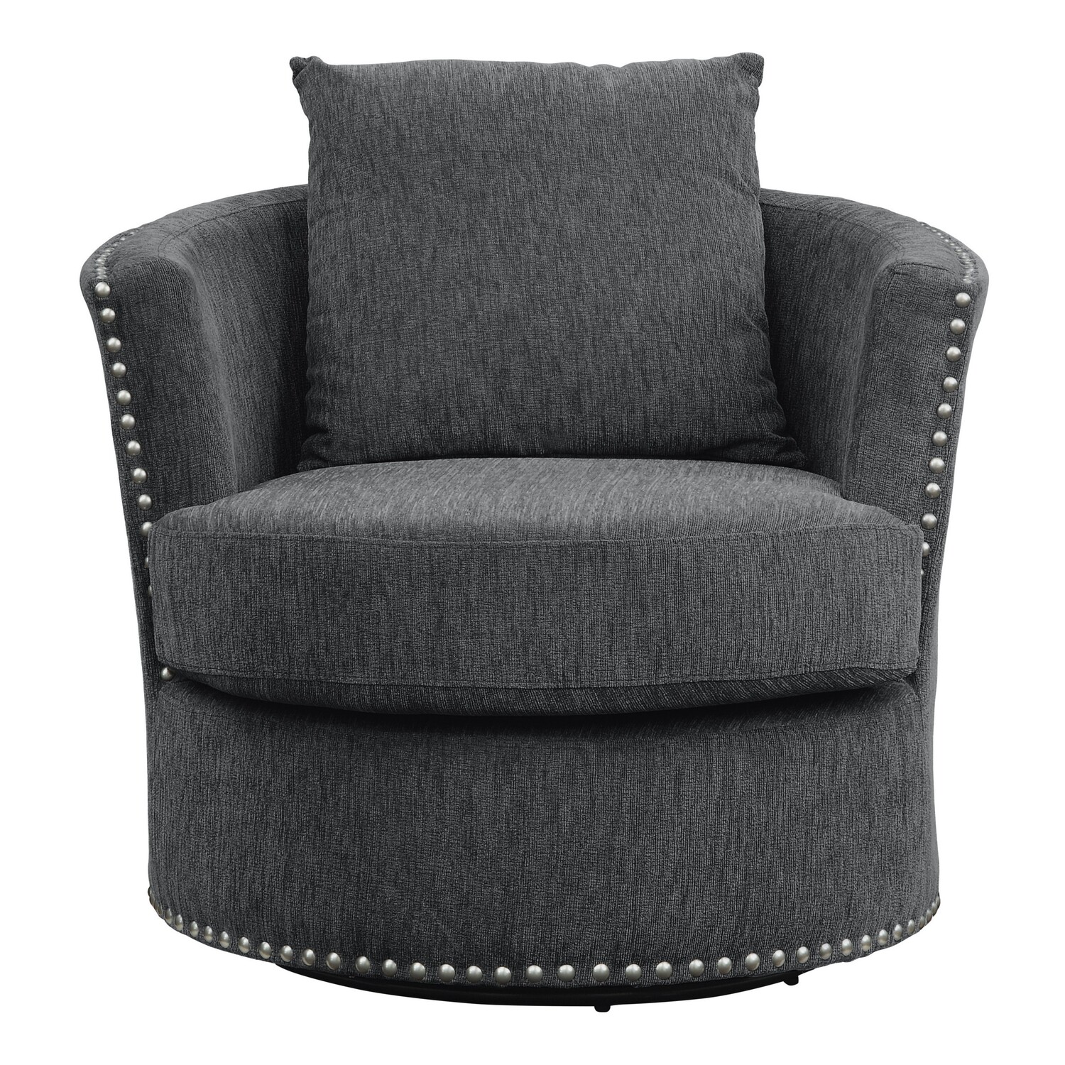 Meil 34 Inch Swivel Chair, Dark Gray Chenille, Nailhead Trim, Track ...