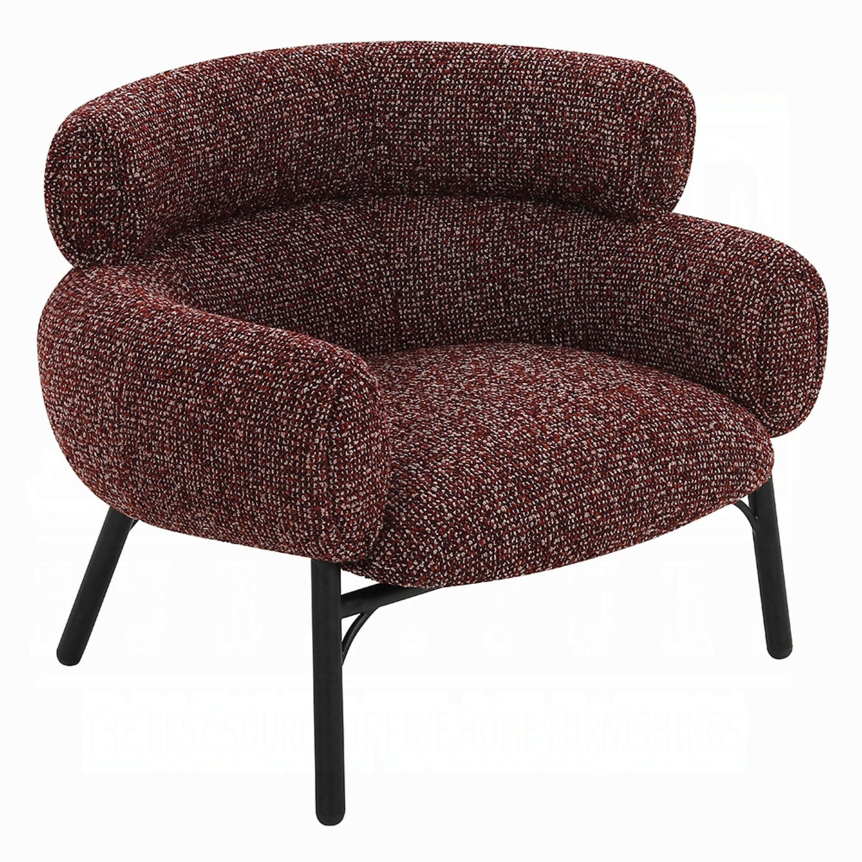 Meru Sofa Chair, Curved Back Maroon Red Tweed Fabric, Black Metal Legs ...