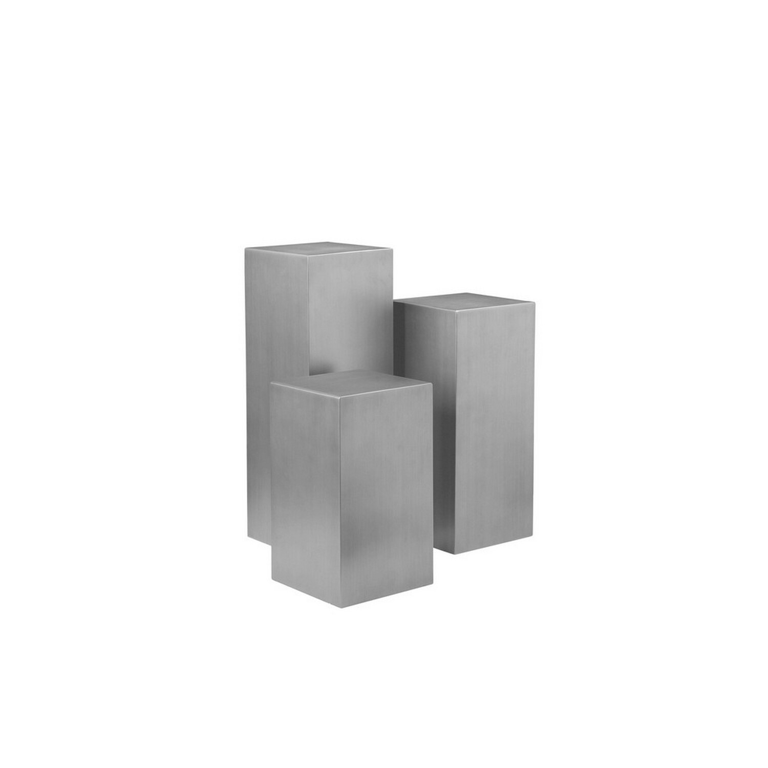Benjara Meta Set of 3 Pedestal Display Stand, Square Pillars Brushed ...