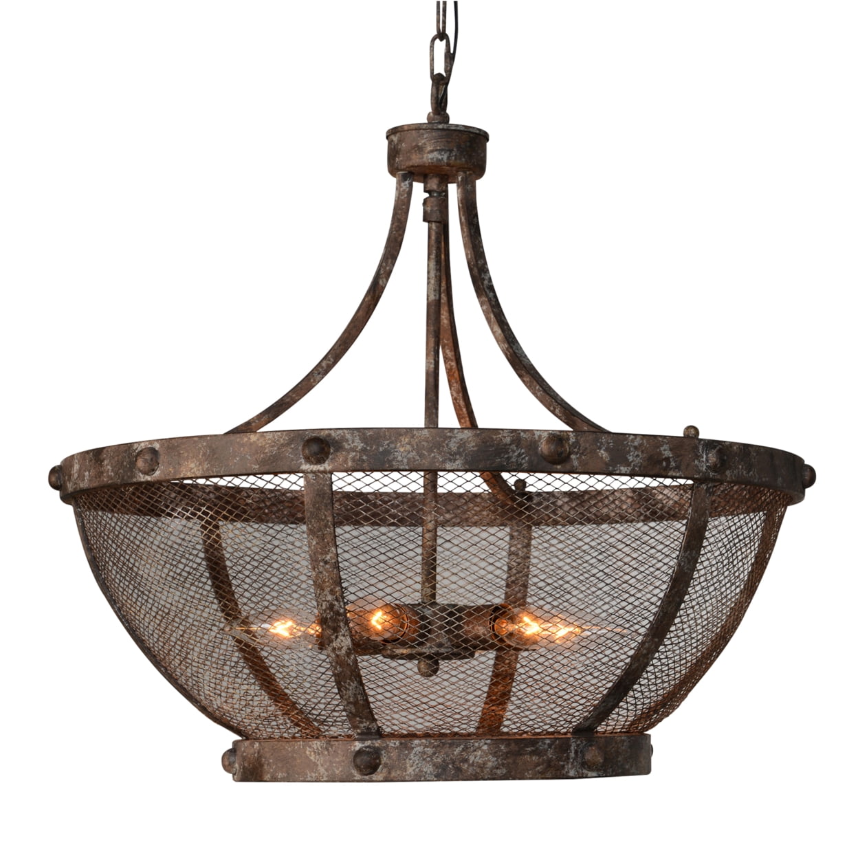 Benjara Metal Frame Cross Hatch Mesh Design 6 Light Chandelier, Antique ...