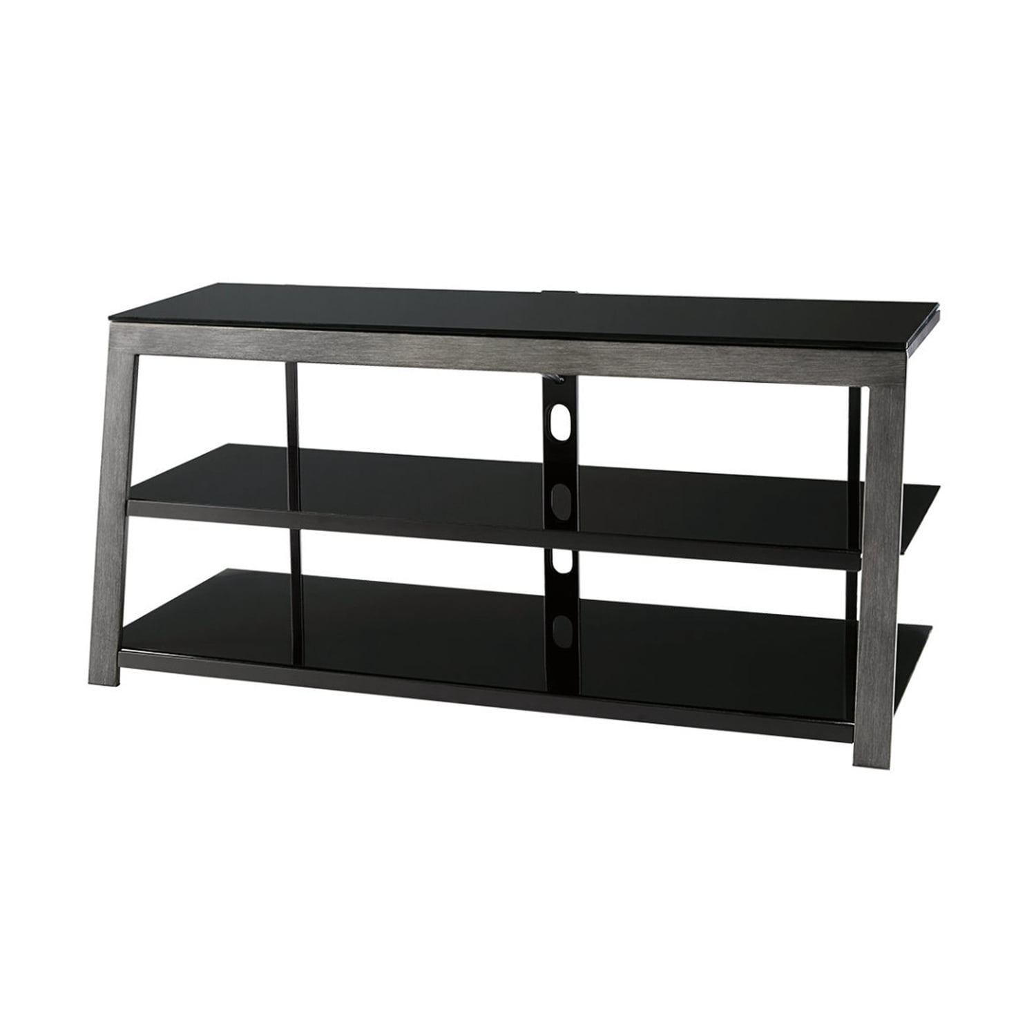 Benjara Metal Framed TV Stand with Tempered Glass Shelves and Top ...