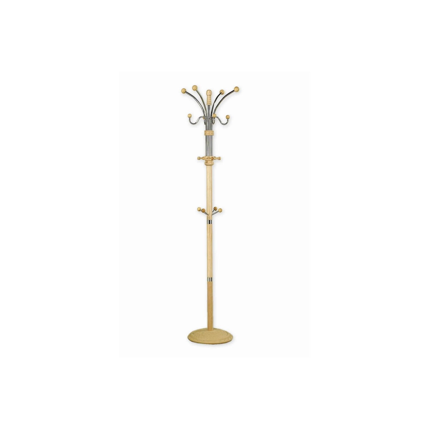 Benjara Metal Pole Coat Rack with Round Base and Multiple Hooks ...