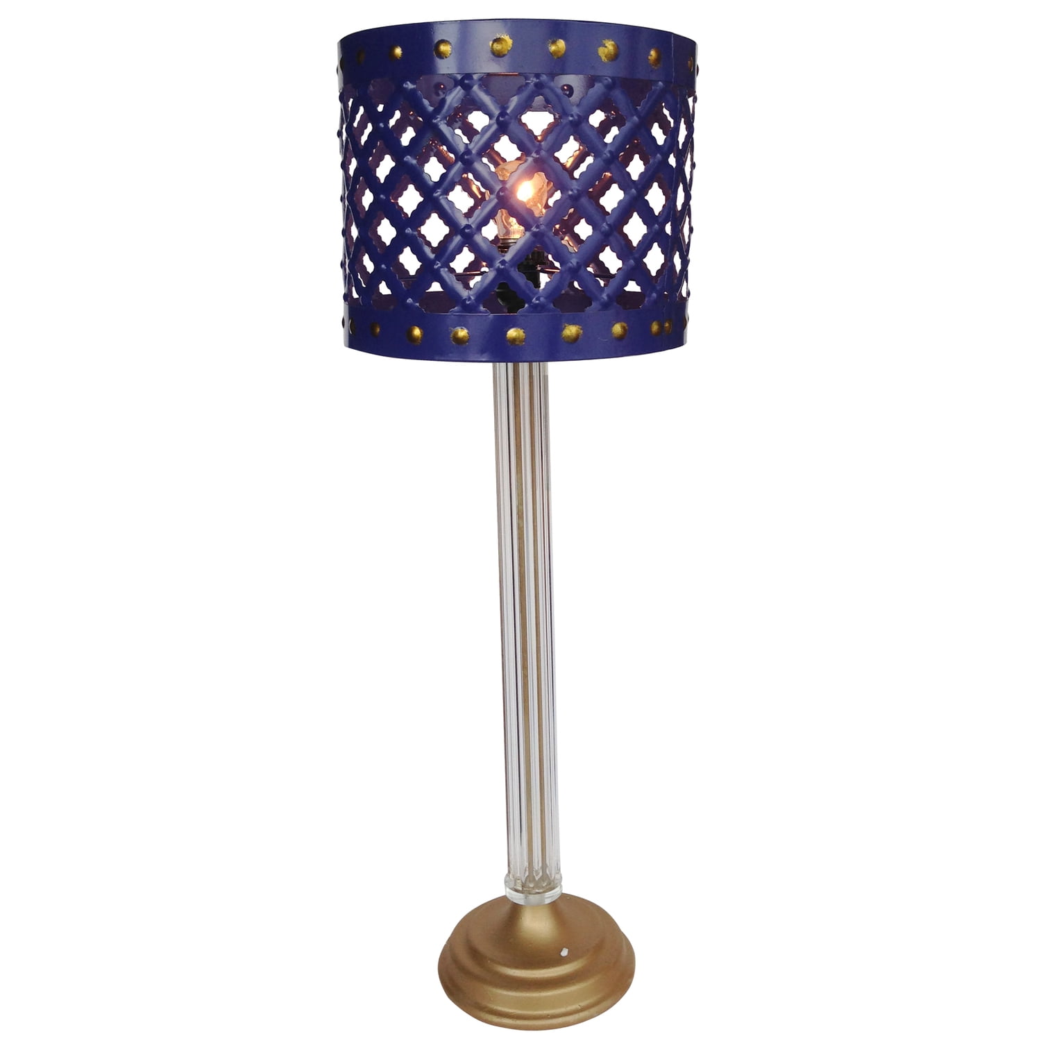 Benjara Metal Table Lamp With Cutout Patterned Drum Shade, Blue ...