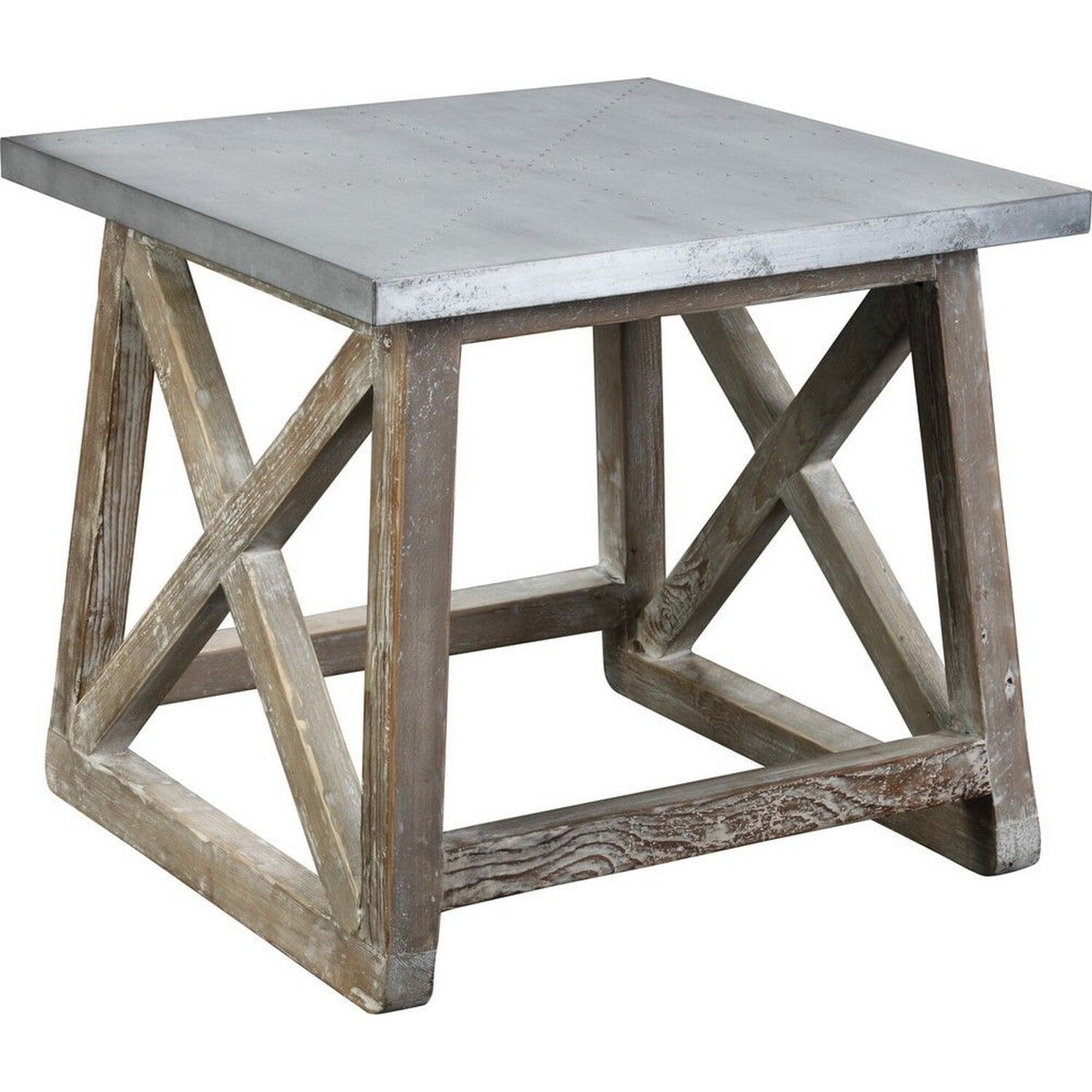 Benjara Metal Top Side Table with Cross Design Side Frame, Gray and ...