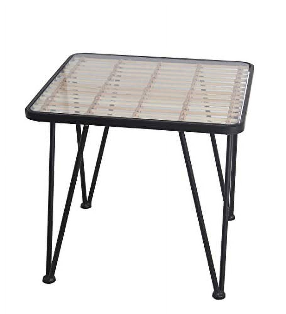 Benjara Metal and Glass Accent Table with Slatted Bamboo Top, Black ...
