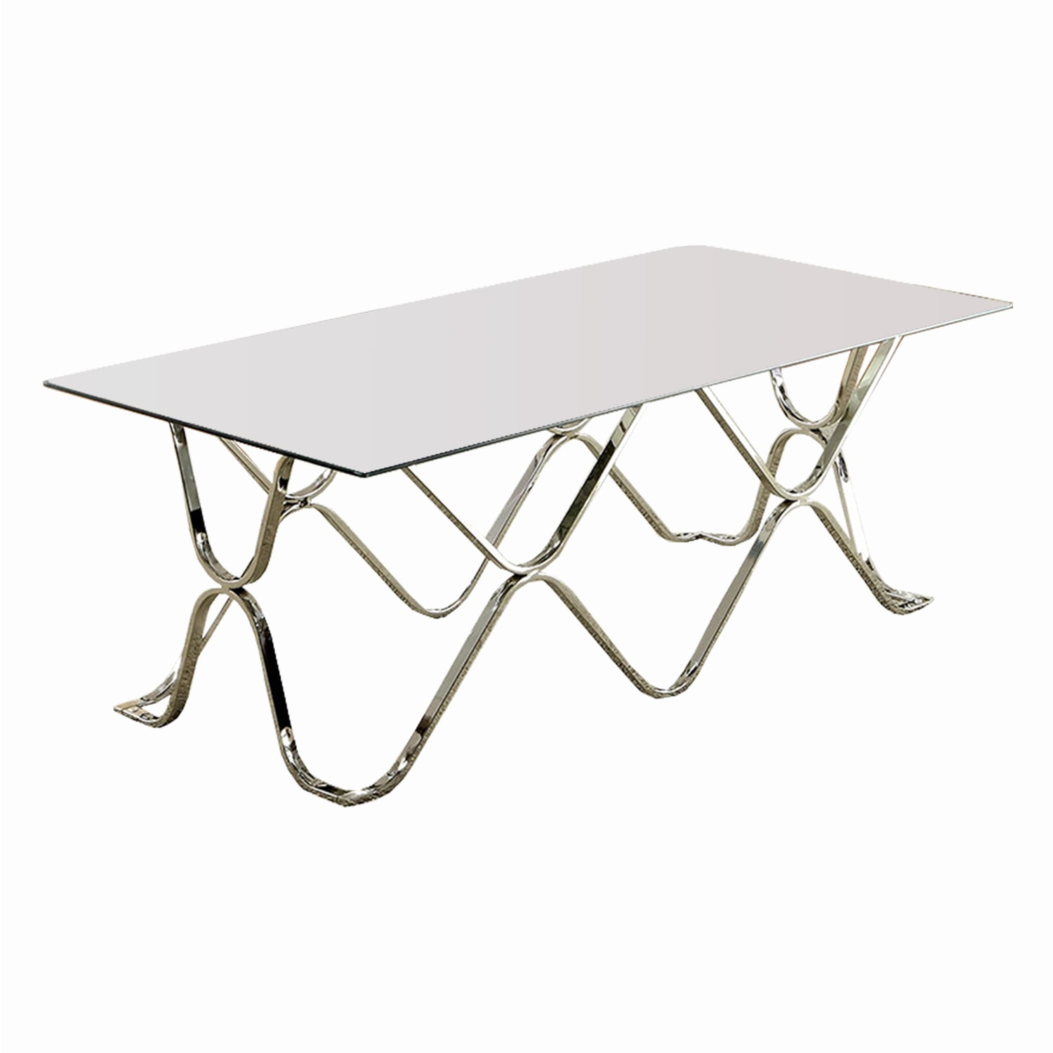 Benjara Metal and Glass Coffee Table with Wavy Base Design, Silver and ...