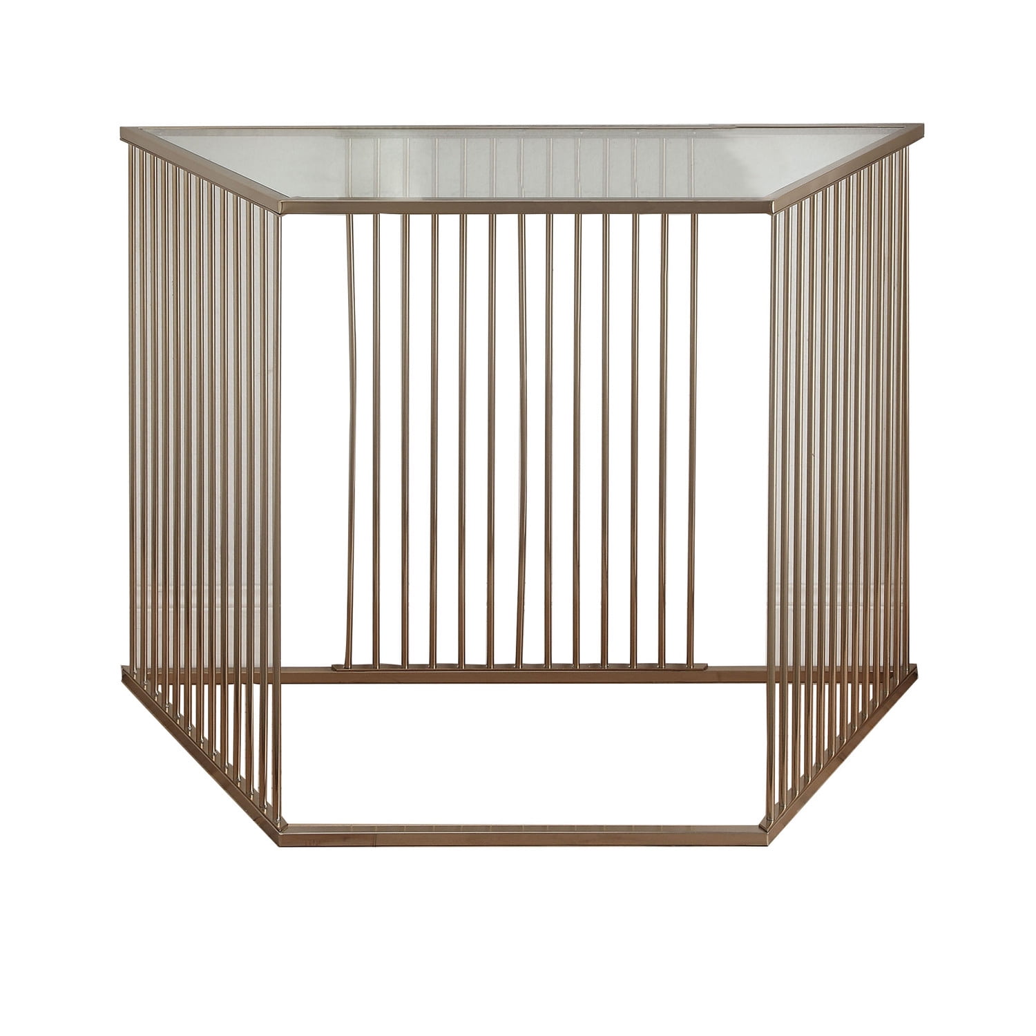 Benjara Metal and Glass Sofa Table with Vertical Slat Design, Gold ...
