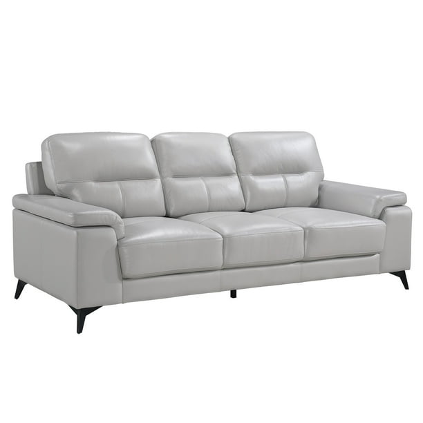 Benjara Mica 89 Inch Sofa, Light Gray Top Grain and Faux Leather, Black ...