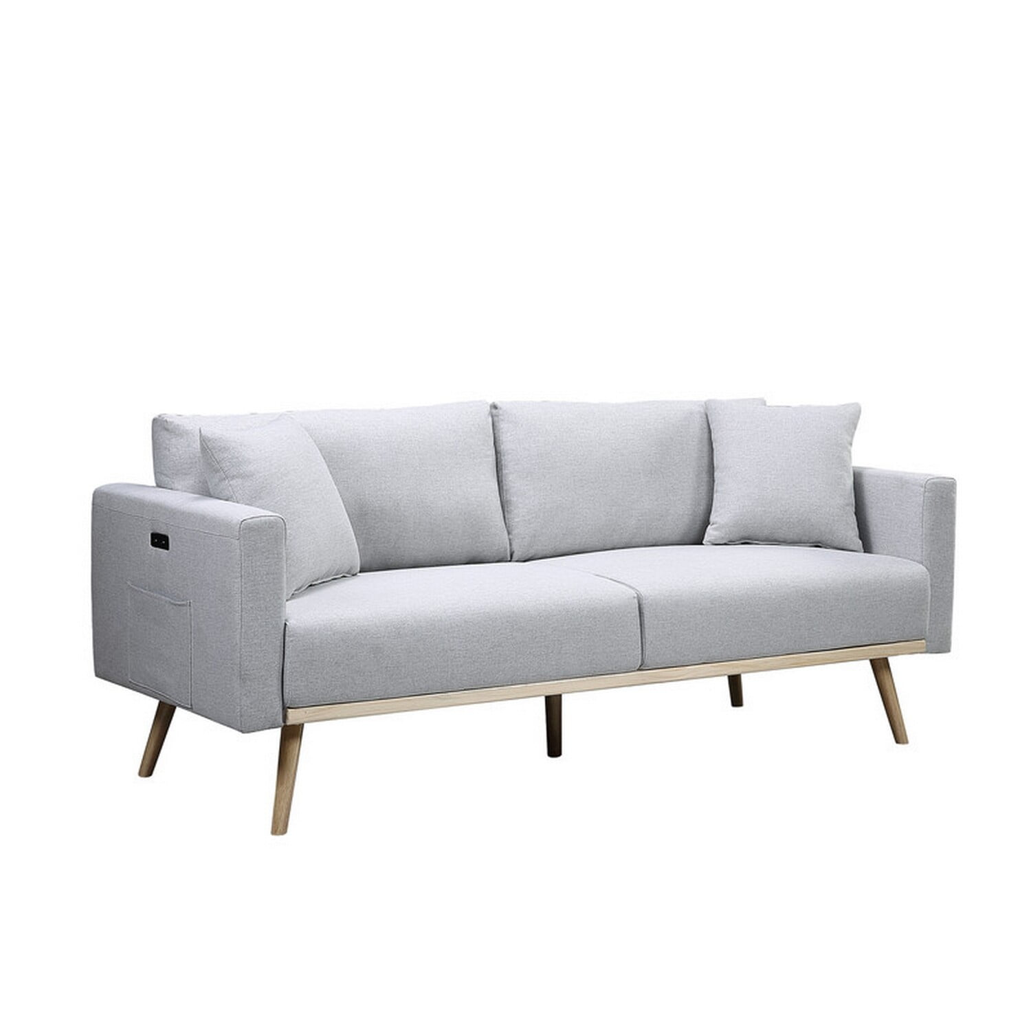Mico 75 Inch Modern Sofa, USB Charging Ports and Side Pocket, Light ...